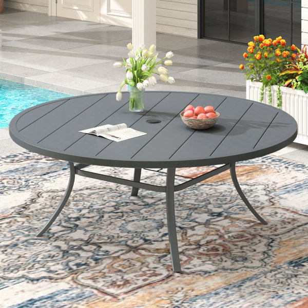 Ebern Designs Round Steel Outdoor Dining Table & Reviews | Wayfair