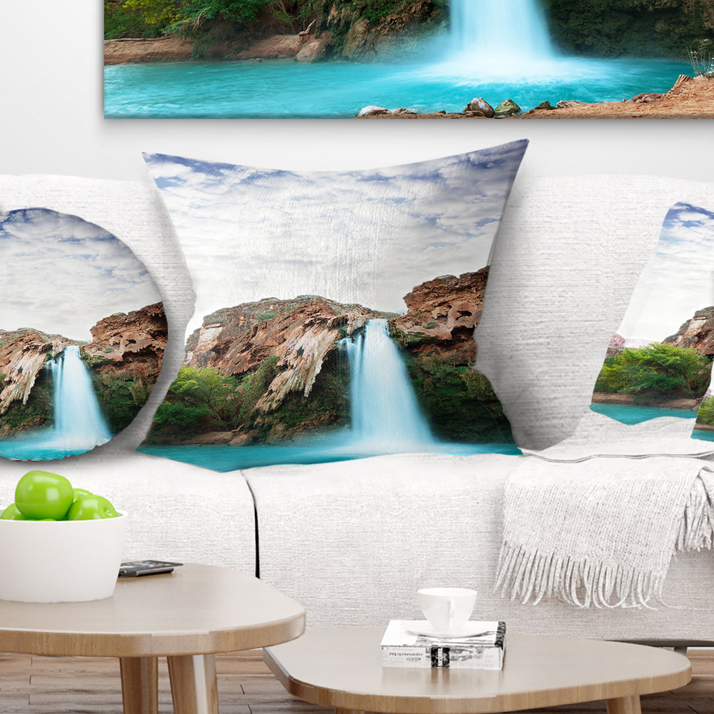 Design Art Landscape Printed Amazing Waterfall Under Cloudy Sky Throw ...