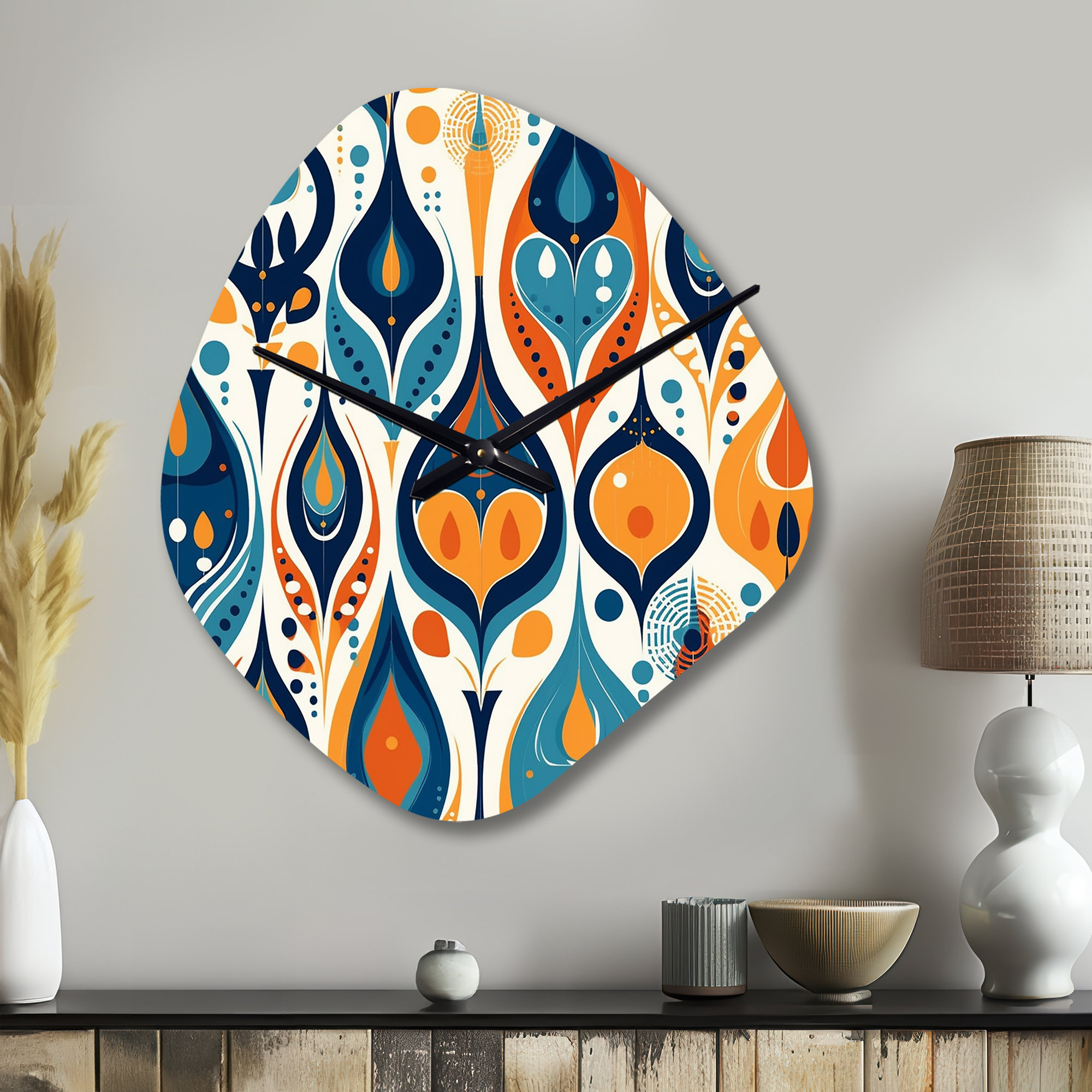 Design Art Orange And Blue Botanical Symphony II - Nebula Shape Orange ...