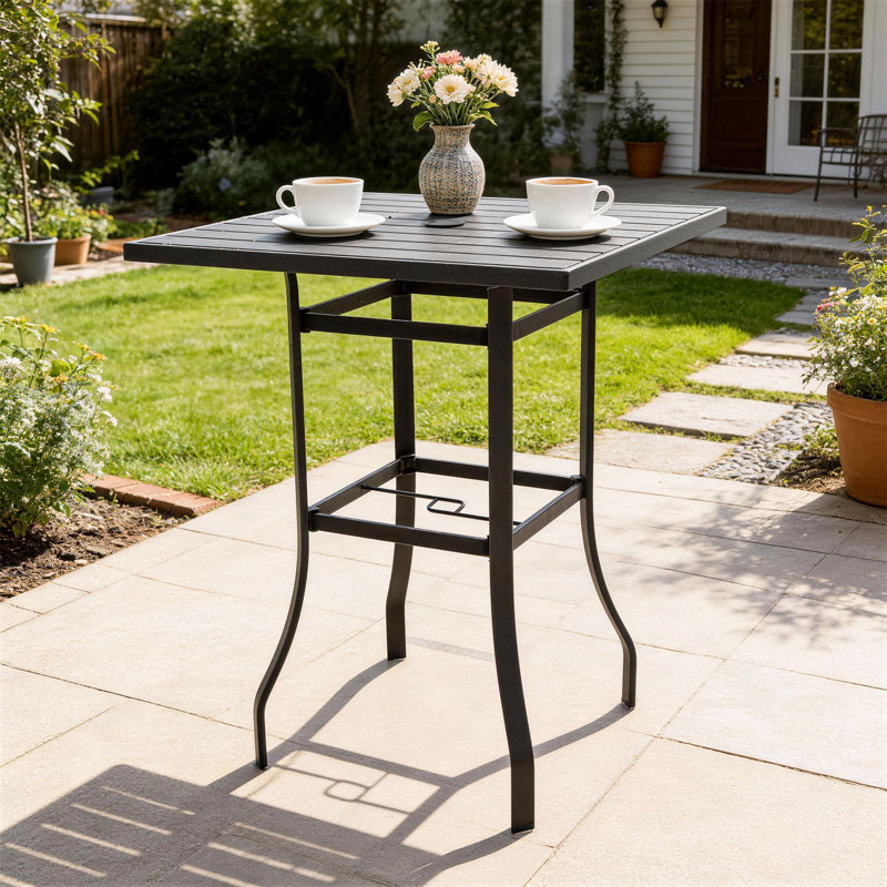 Lark Manor™ Square Steel Outdoor Bar Table With 2-Inch Umbrella Hole ...