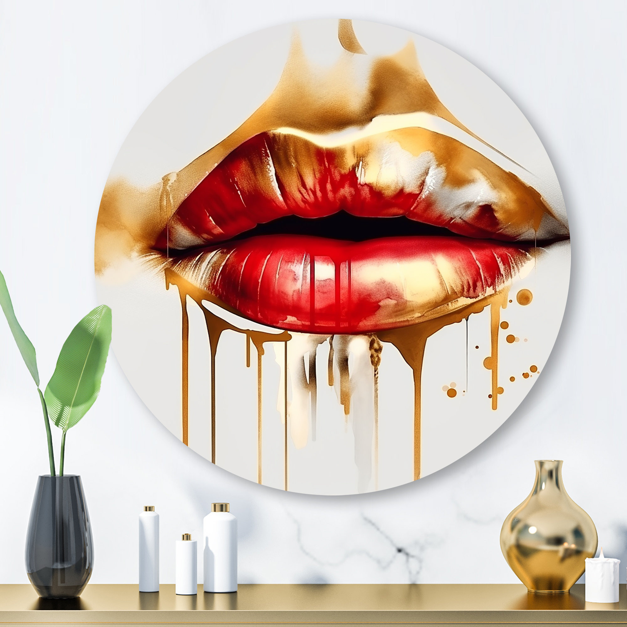 Mercer41 Marinka Golden Red Lips Of Luxury II - Fashion Round Metal ...