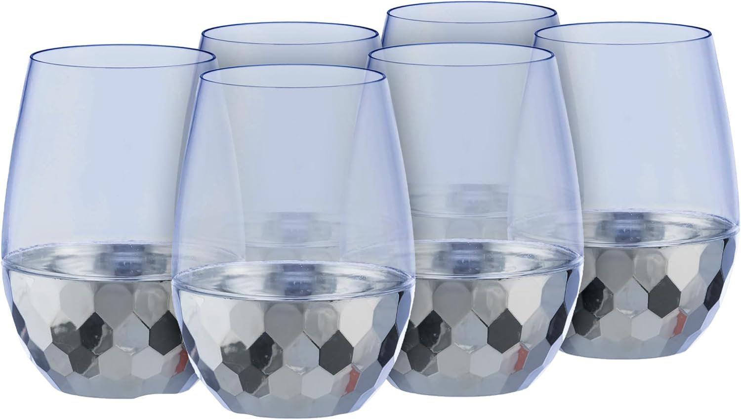 Mercer41 Disposable Clear Stemless Wine Goblets with Hammered Silver ...