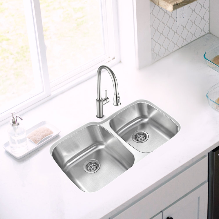 Brite 32'' L Undermount Double Bowl Stainless Steel Kitchen Sink ...