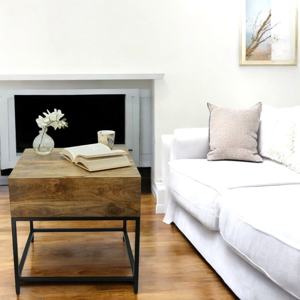 17 Stories Hand-crafted Natural Wood And Iron Square Side Table ...