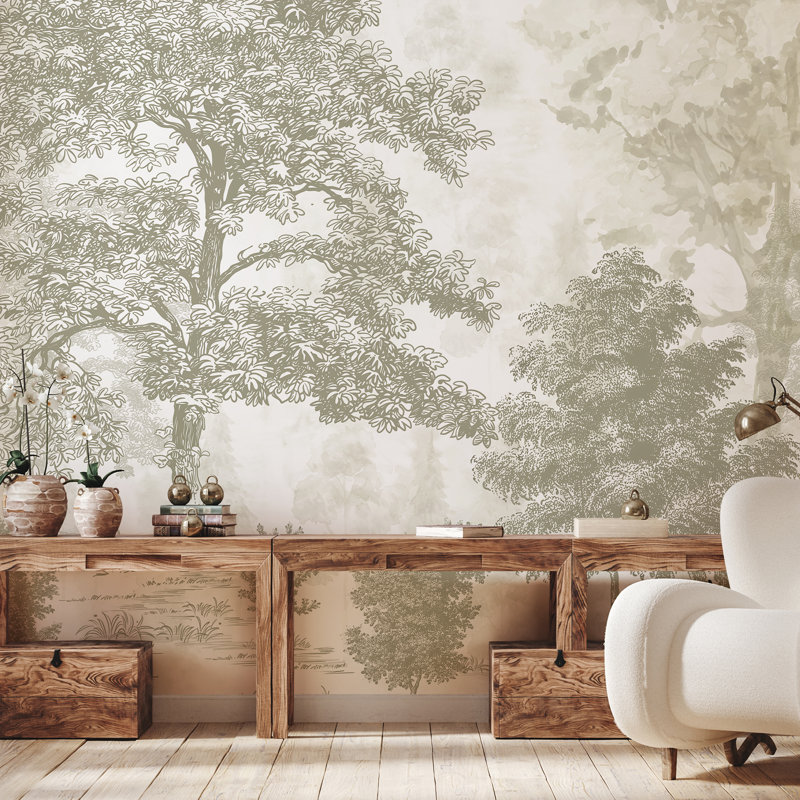 Red Barrel Studio® Vintage Forest Trees Wall Mural Peel and Stick Tree ...