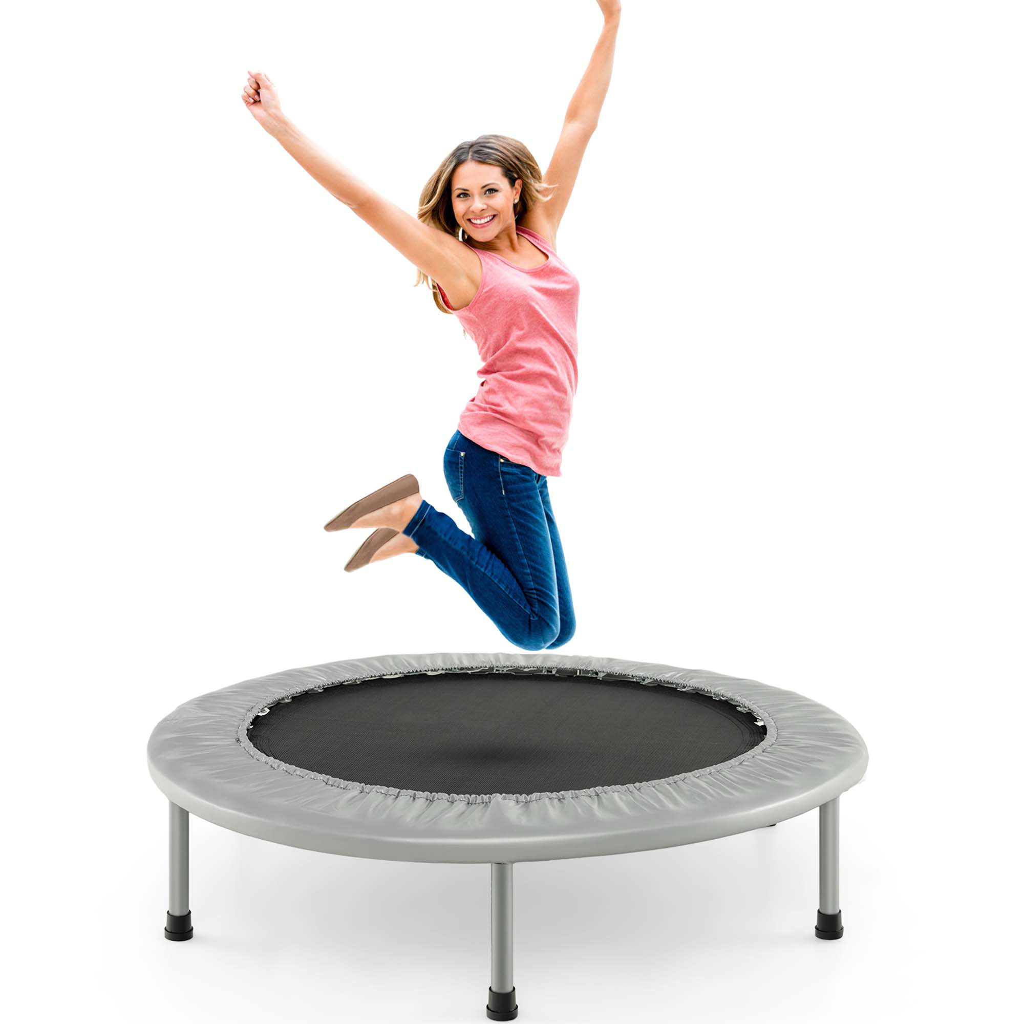 Costway 38' Foldable Round Fitness Trampoline Indoor with Handlebar ...