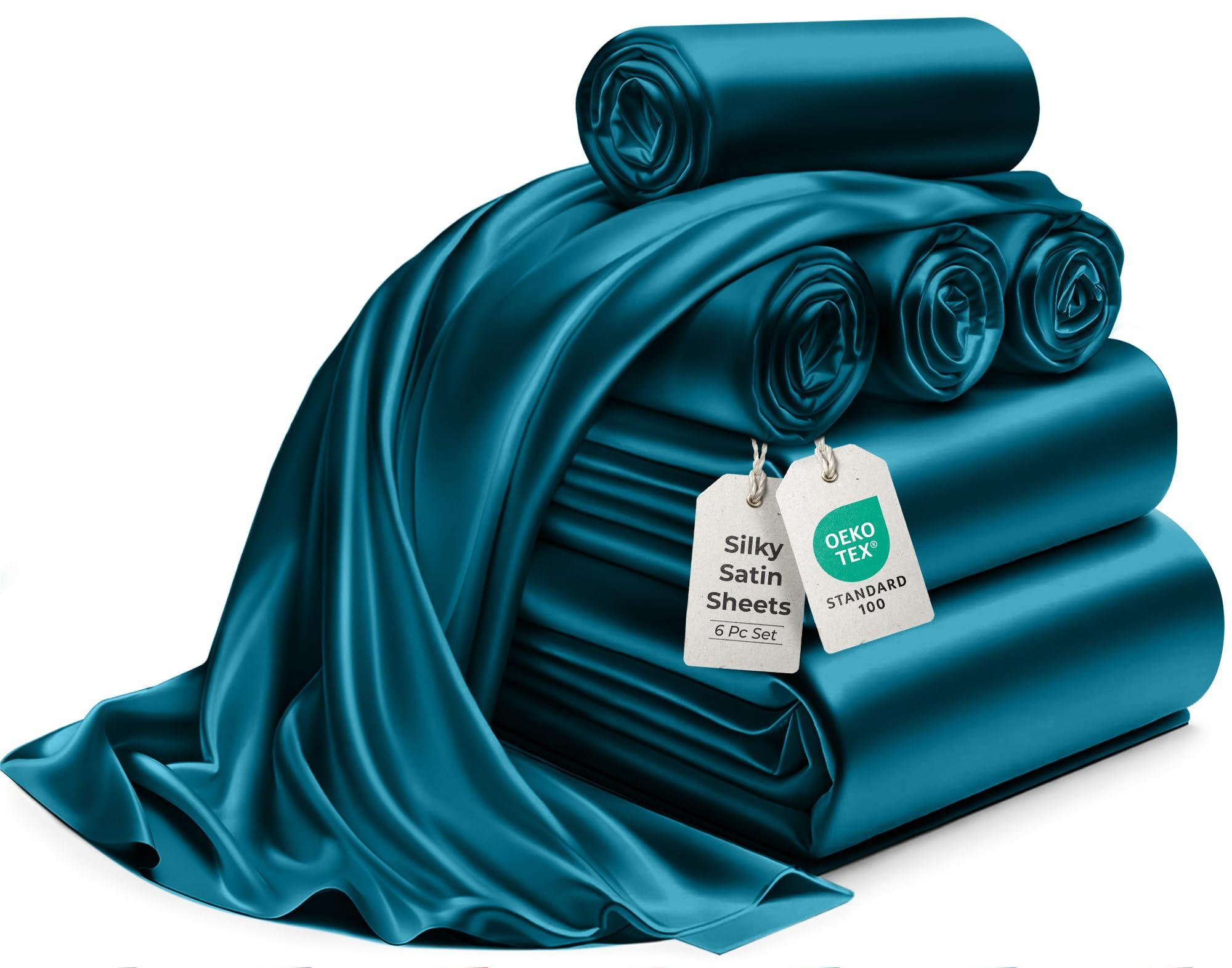SHIRLEY'S OFFICE FURNITURE, LLC Satin Sheet Queen Set 6Pcs - Genuine ...