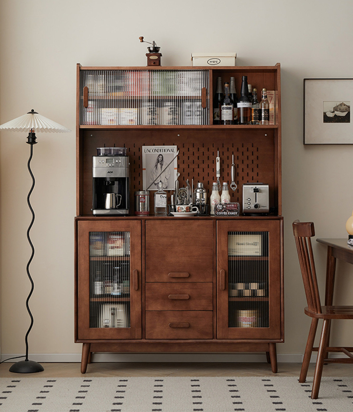 HOBULT Modern Minimalist Integrated Wall-Mounted Solid Wood Pantry ...