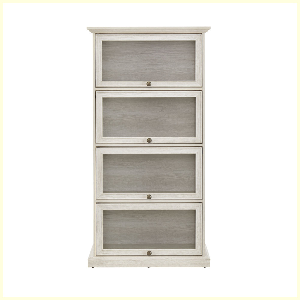 Ebern Designs Modern 4 Tier Glass Display Cabinet with Flip Up Glass ...