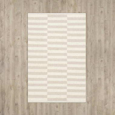 Ilona Striped Hand-Woven Flatweave Cotton Area Rug in Ivory/Light Blue ...