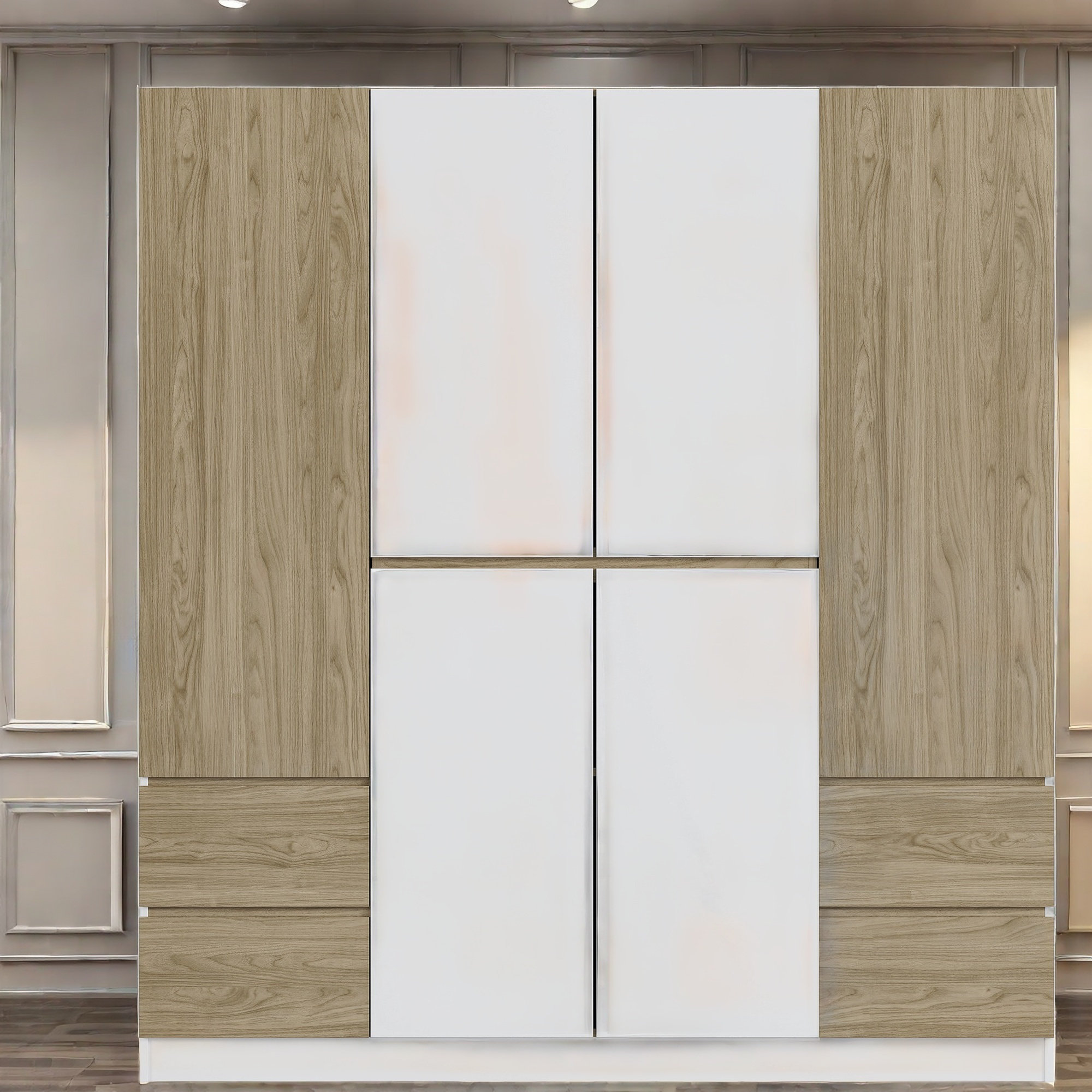 Latitude Run® Lanvy Wardrobe With 4 External Drawers And Built-in ...