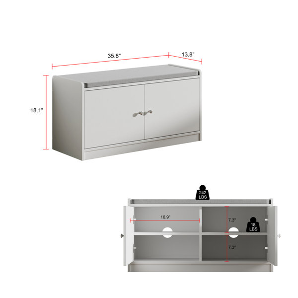 Latitude Run® Shoe Storage Bench, 2 Door 4 Cube Storage Bench Shoe Rack ...