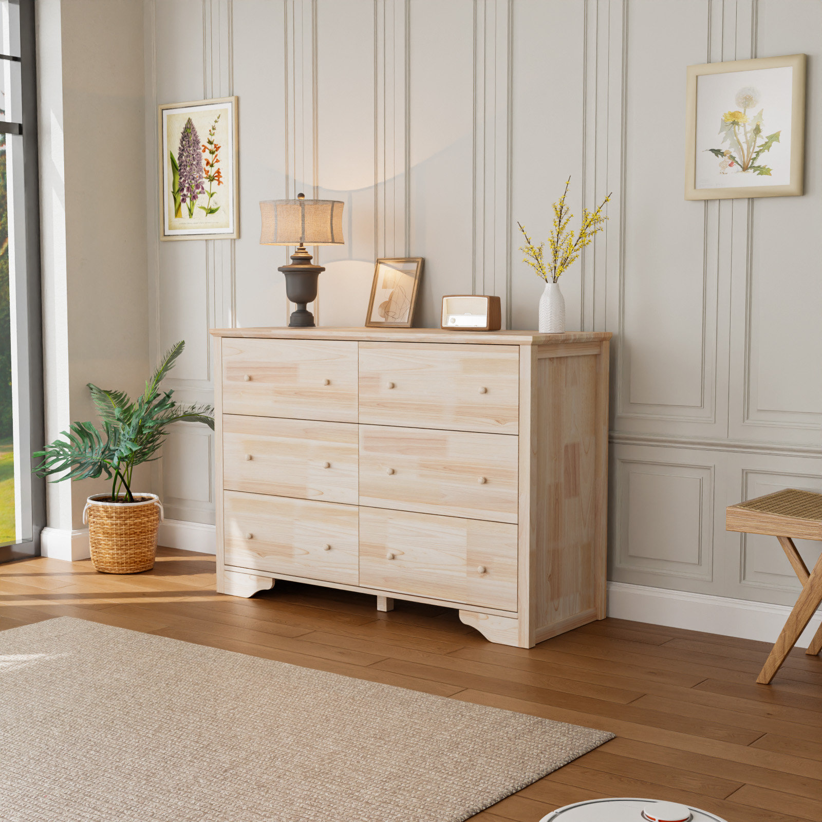 Winston Porter Natural Rubberwood And MDF Double-Row Six-Drawer Cabinet ...