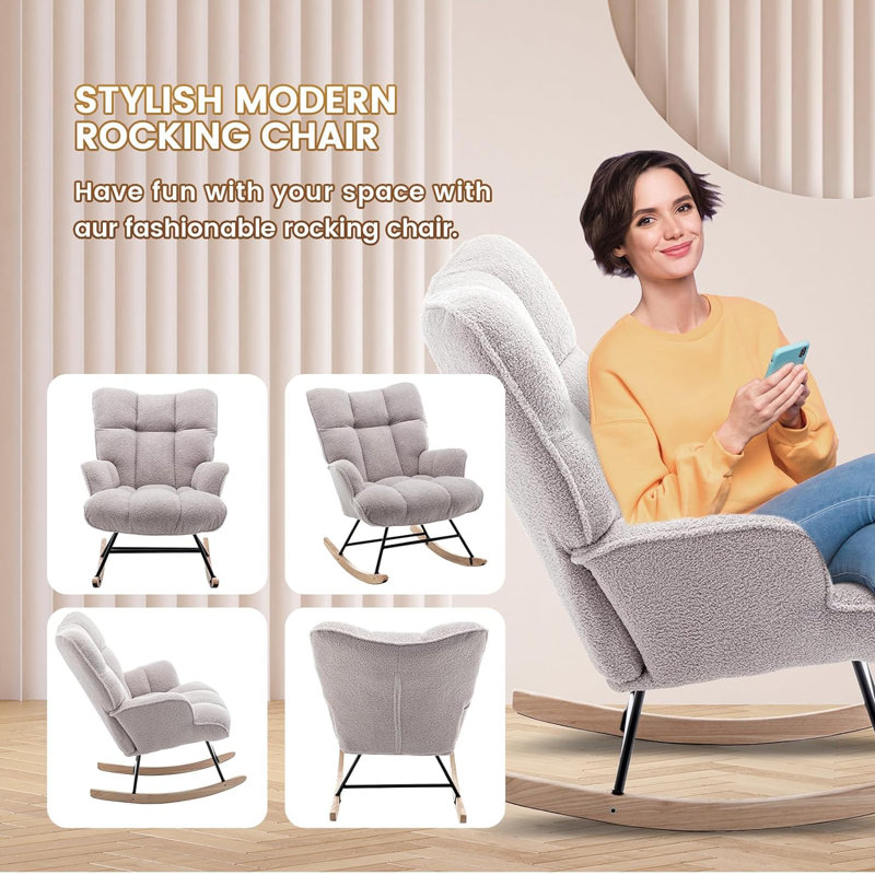 George Oliver Nursery Rocking Chair Teddy, Upholstered Glider Rocker ...