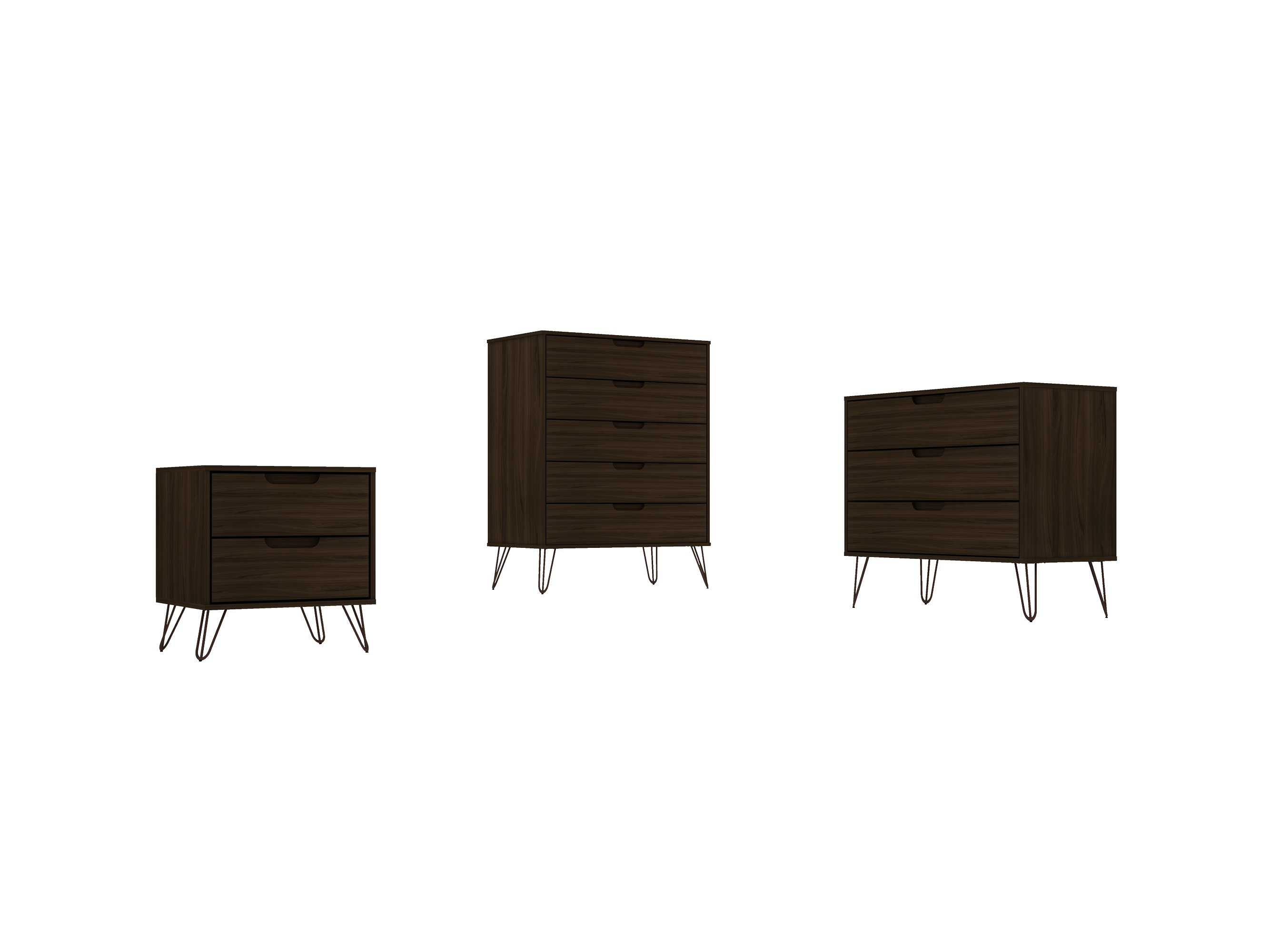 Manhattan Comfort Rockefeller 3-Piece Bedroom Set with Dresser, Chest ...