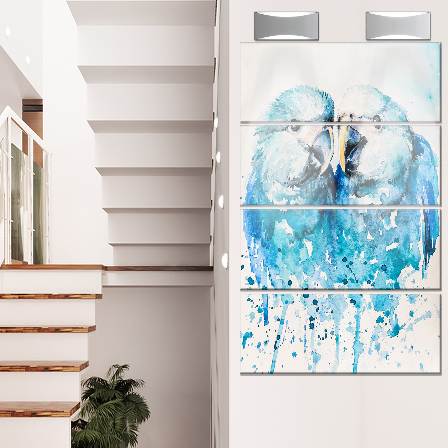 Design Art 'Spixs Macaw Watercolor' 4 Piece Painting Print on Metal Set ...