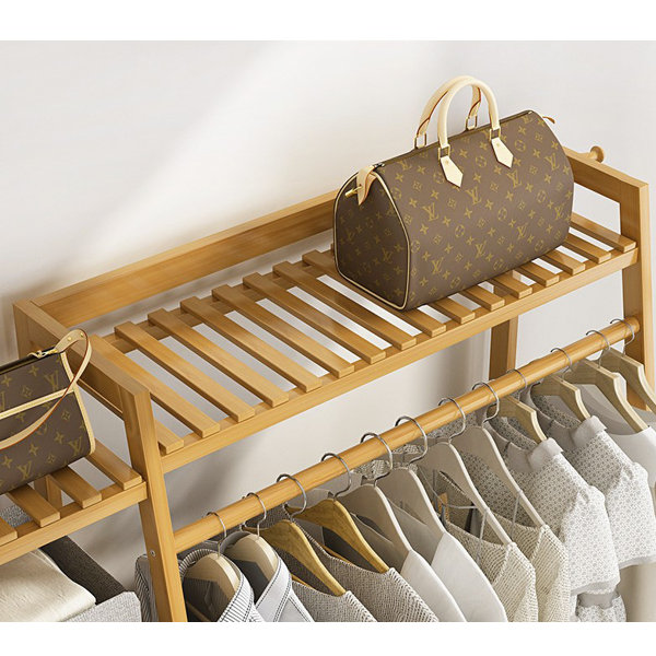 Rebrilliant Bamboo Deluxe Clothing Shelf with Hanging Rods and Storage ...