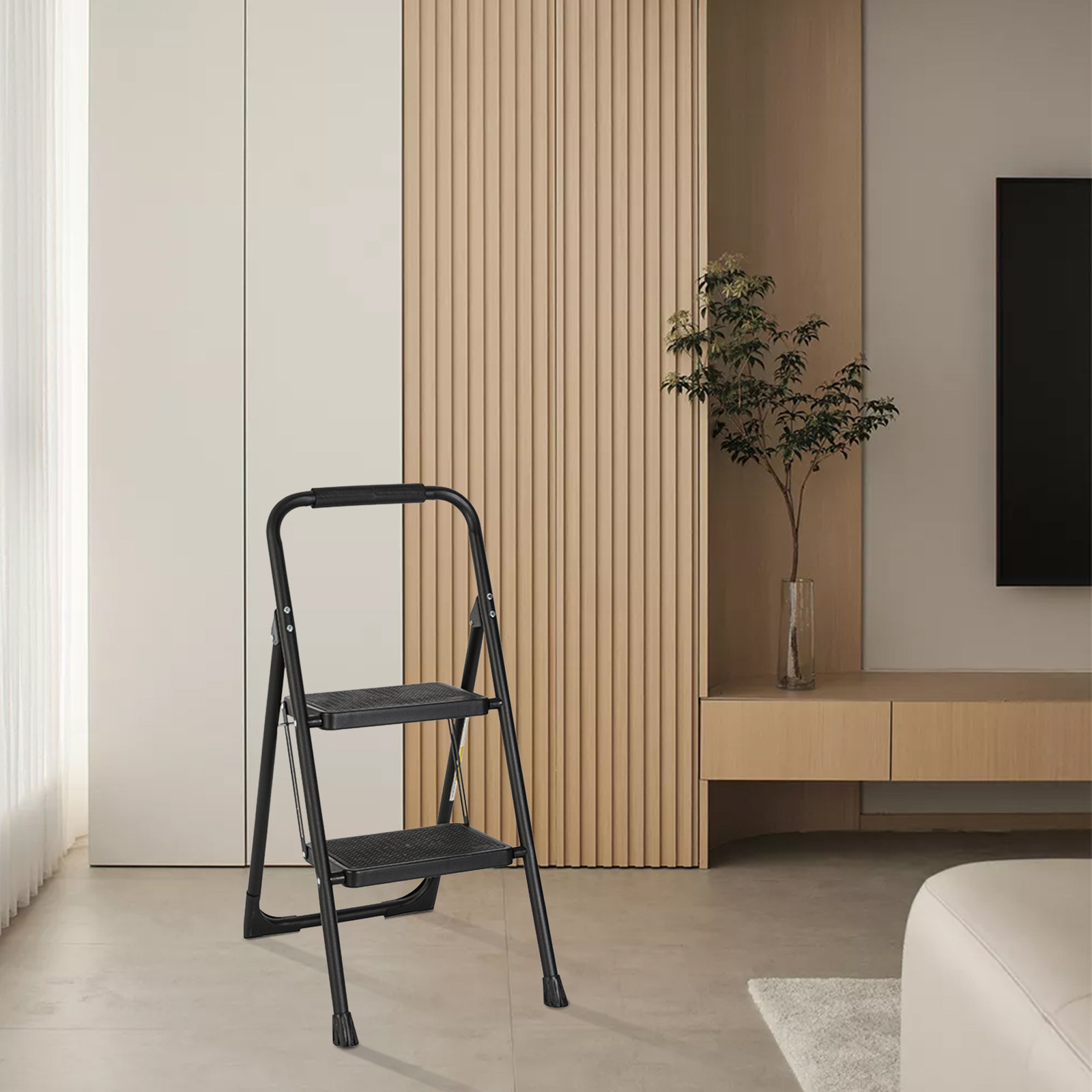 17 Stories 2-Step Black Iron Ladder Foldable Non-Slip Ladder - Wayfair ...