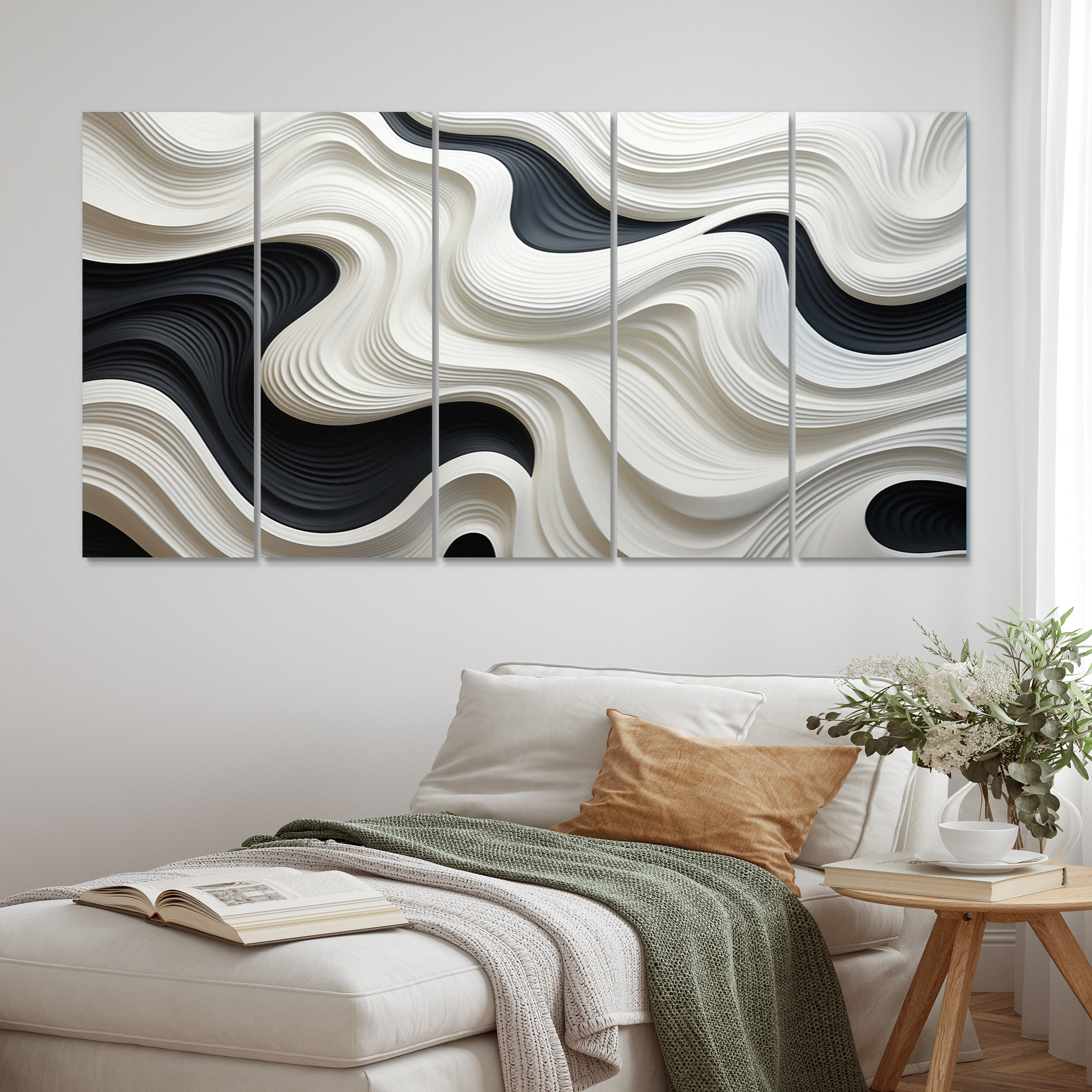 Ivy Bronx Black White Opt Art Optical Symphony II 5 Pieces | Wayfair