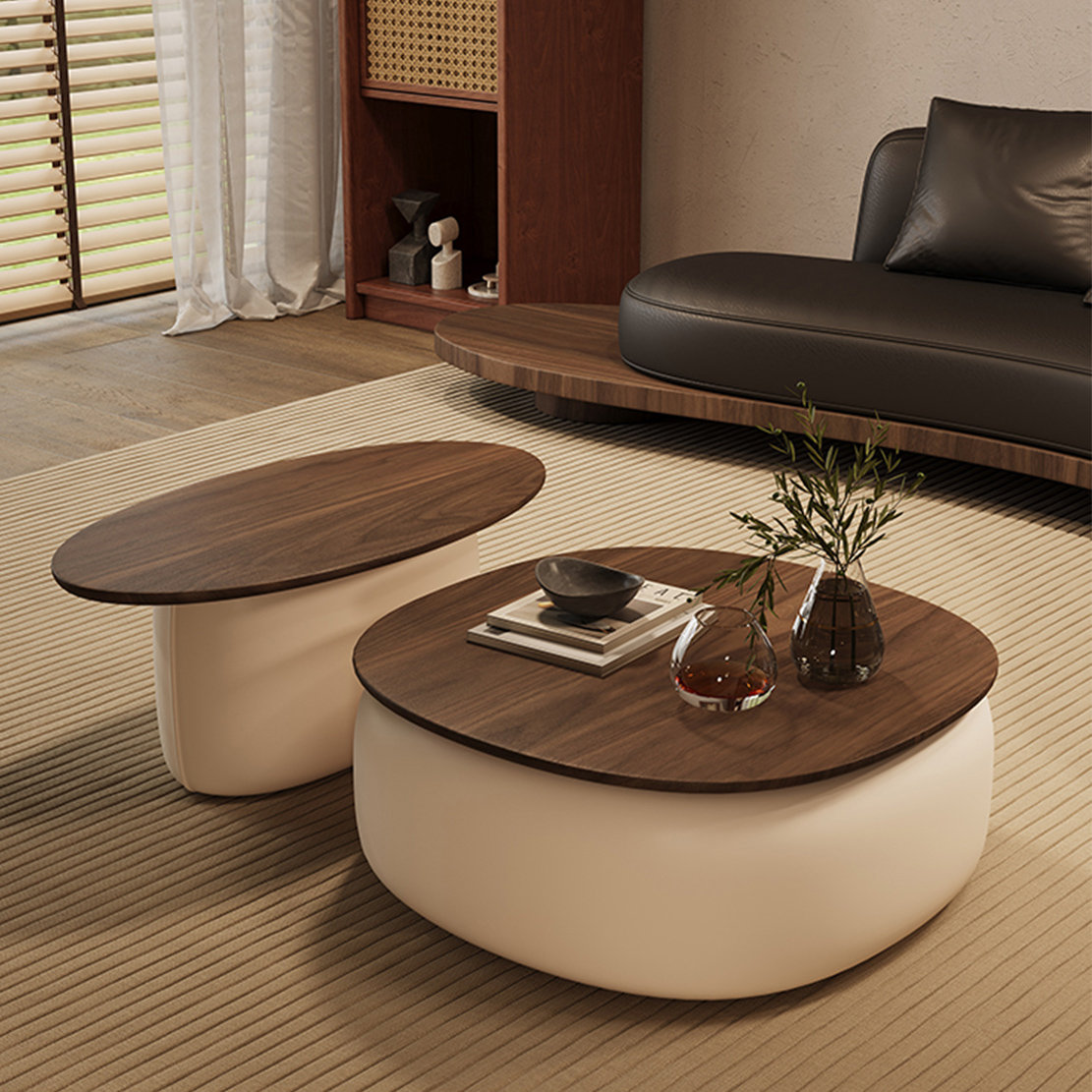 Hokku Designs Minimalist round walnut coffee table set | Wayfair