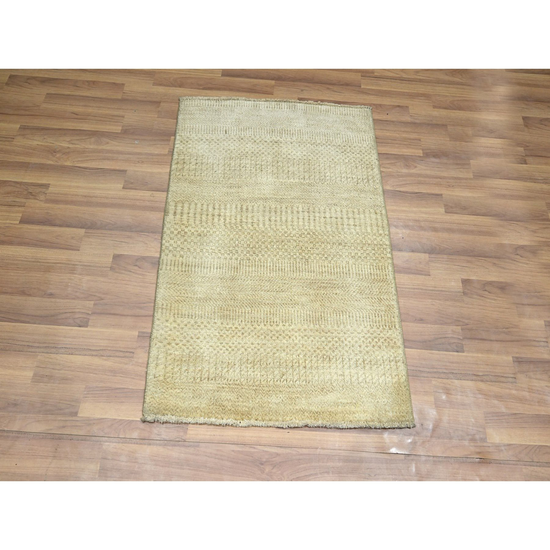 Latitude Run® 2'x3' Beige, Modern Grass Design, Hand Knotted, Wool with ...