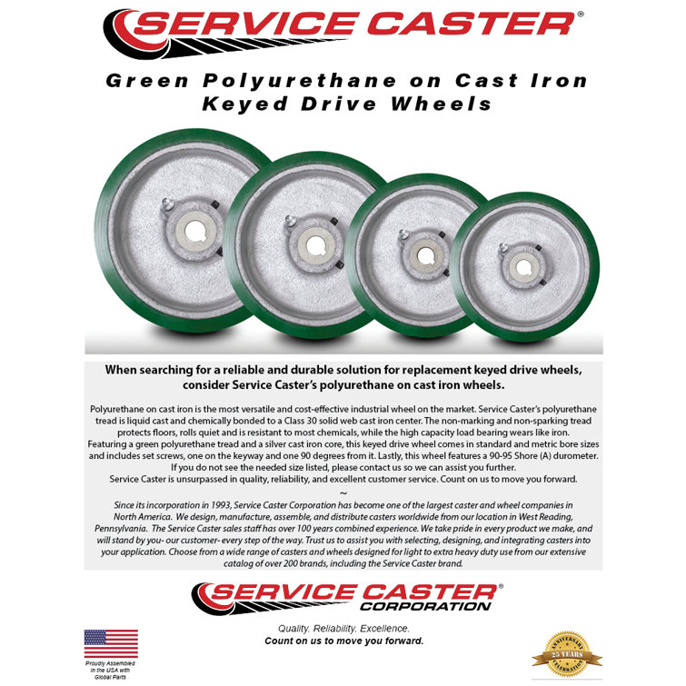 Service Caster 6" x 2" Poly Tread on Cast Iron Keyed Drive Wheel - 5/8 ...
