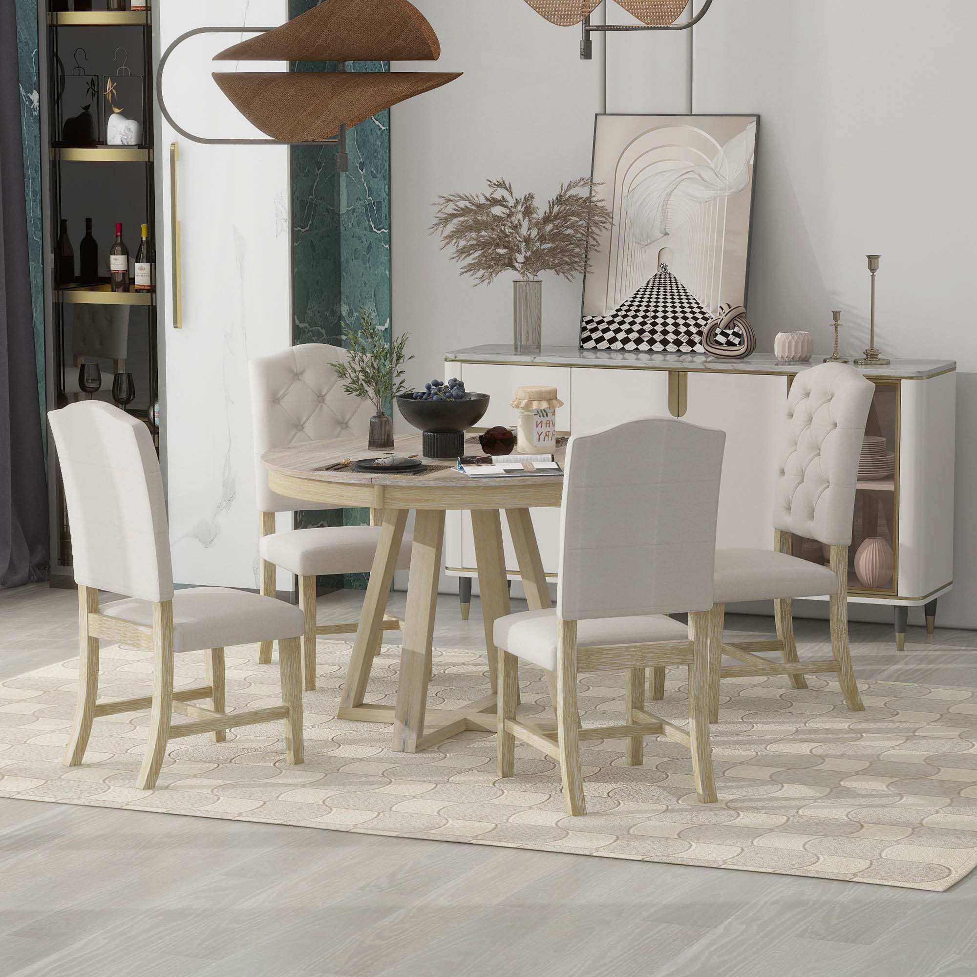 George Oliver 5-Piece Retro Functional Dining Set, Round Table with a ...