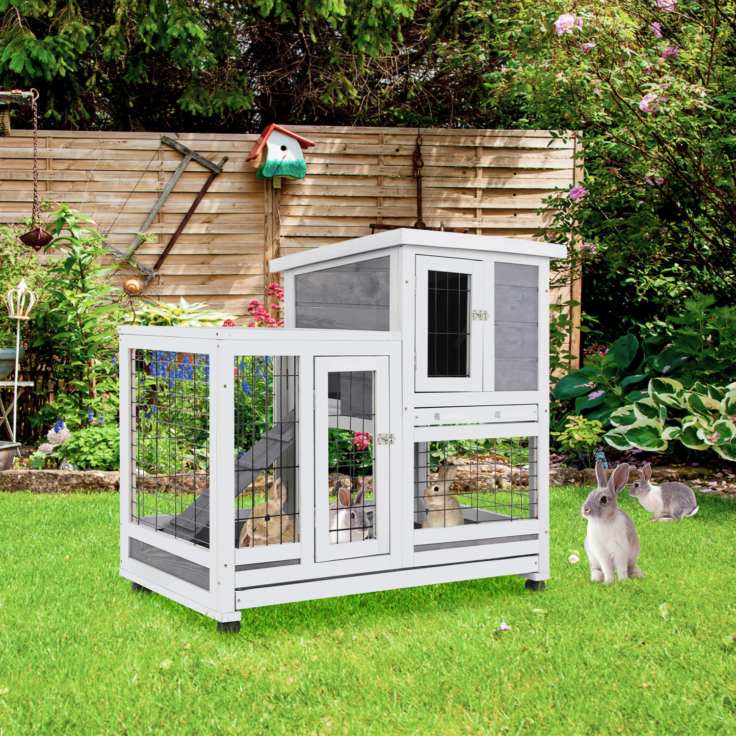 Tucker Murphy Pet™ Rabbit Cage Two Layer Rabbit Hutch Indoor Outdoor ...