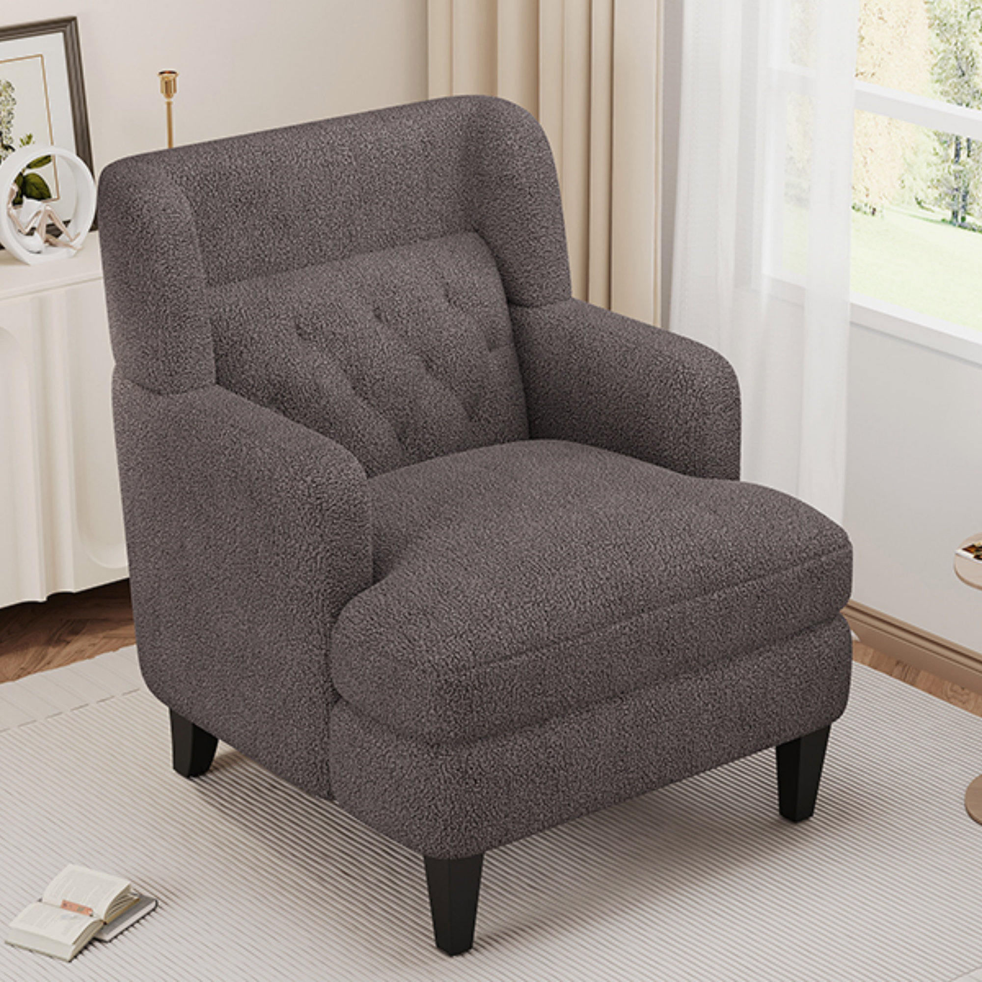 Latitude Run® Upholstered Accent Chair Tufted Armchair For Living Room ...