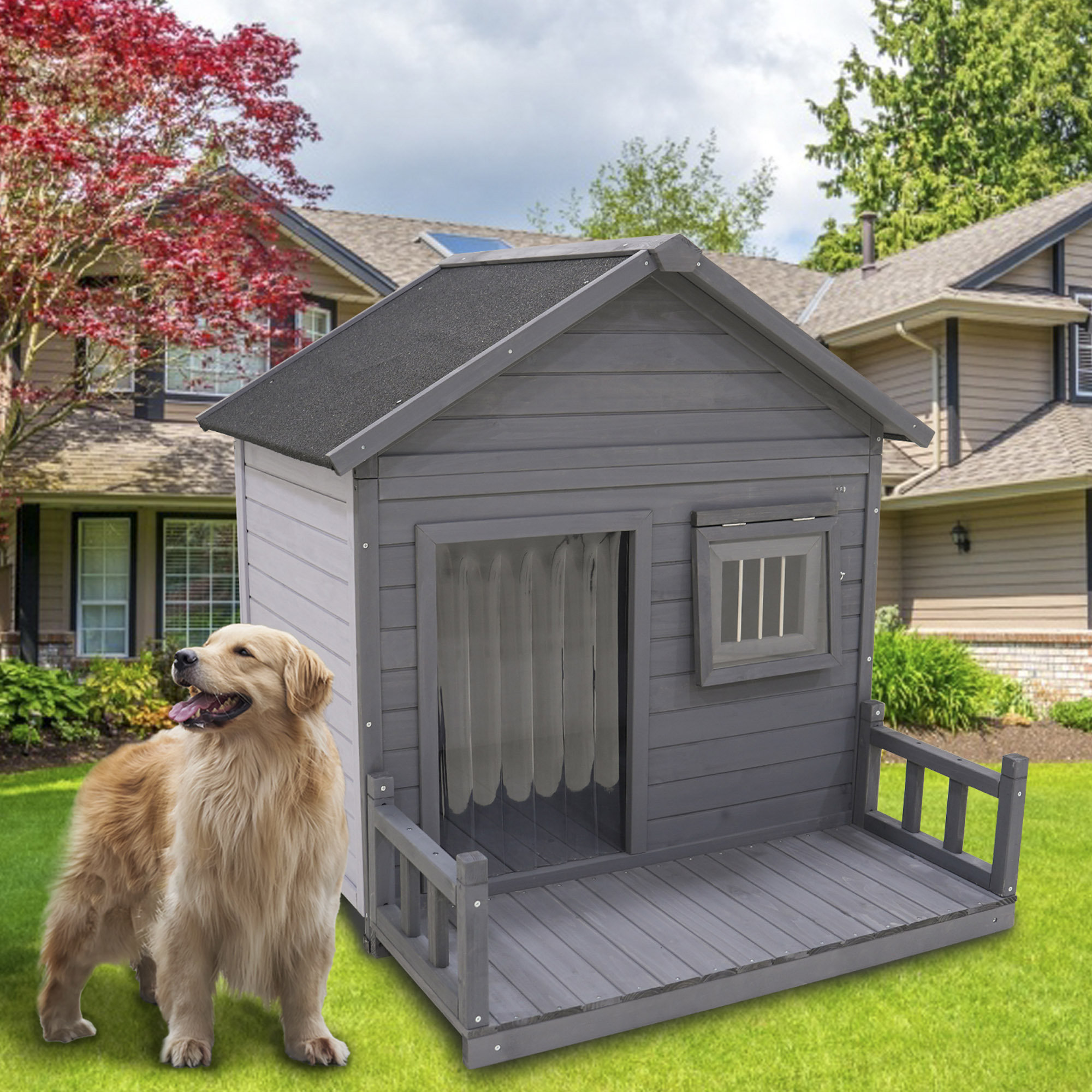 Tucker Murphy Pet™ Solid Wood Asphalt Roof Dog House For Large Dogs ...