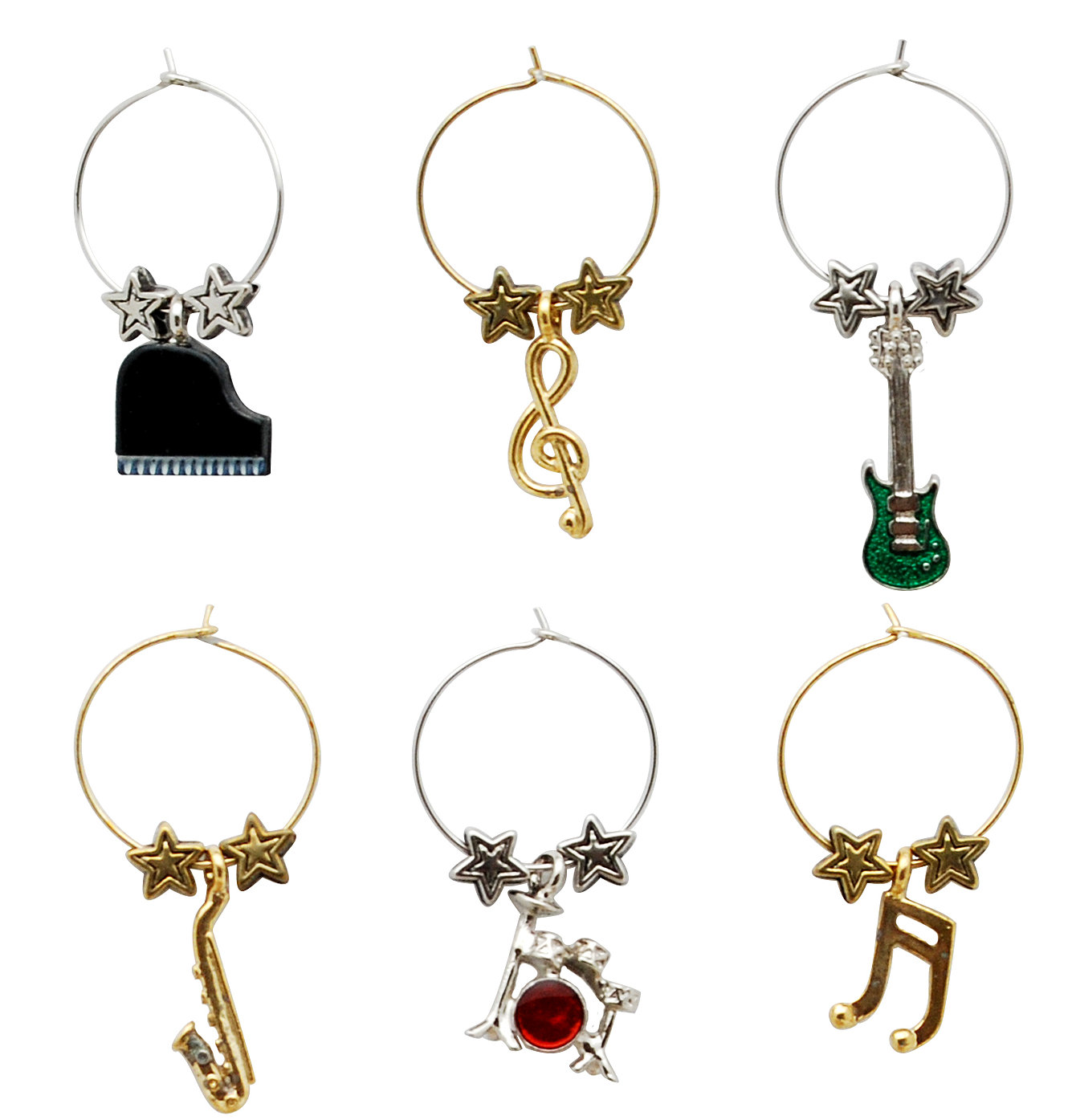Ebern Designs Quandary All That Jazz 6 Piece Wine Charm Set | Wayfair