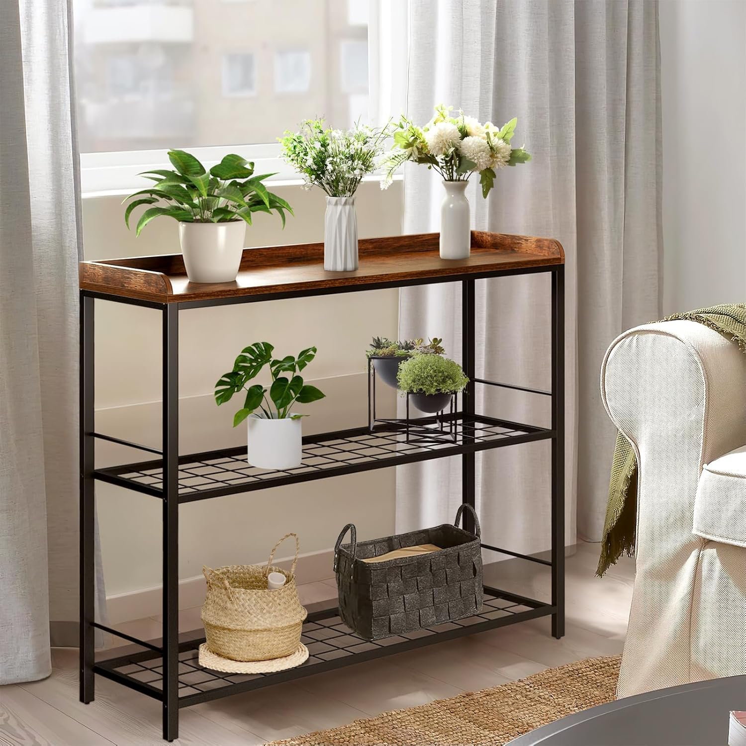 17 Stories 39.4" Console Table With Baffle, 3 Tier Narrow Sofa Tables ...