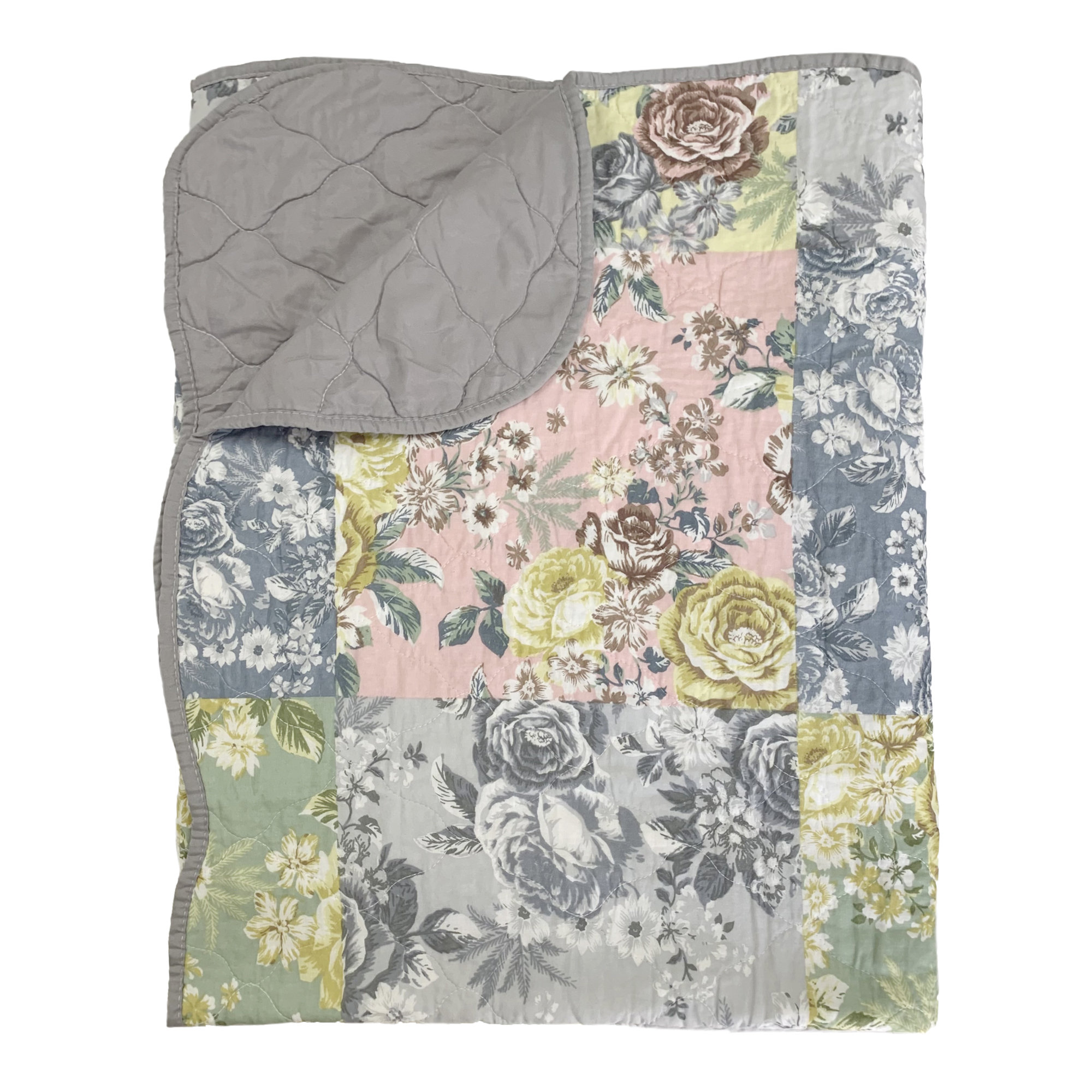 Greenland Home Fashions Emma Floral Patchwork Print Quilted Throw ...