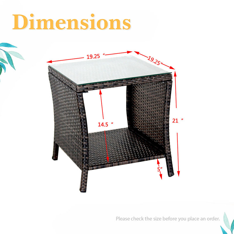 Winston Porter Jelsy Patio Wicker Side Coffee Table, Bistro Square ...