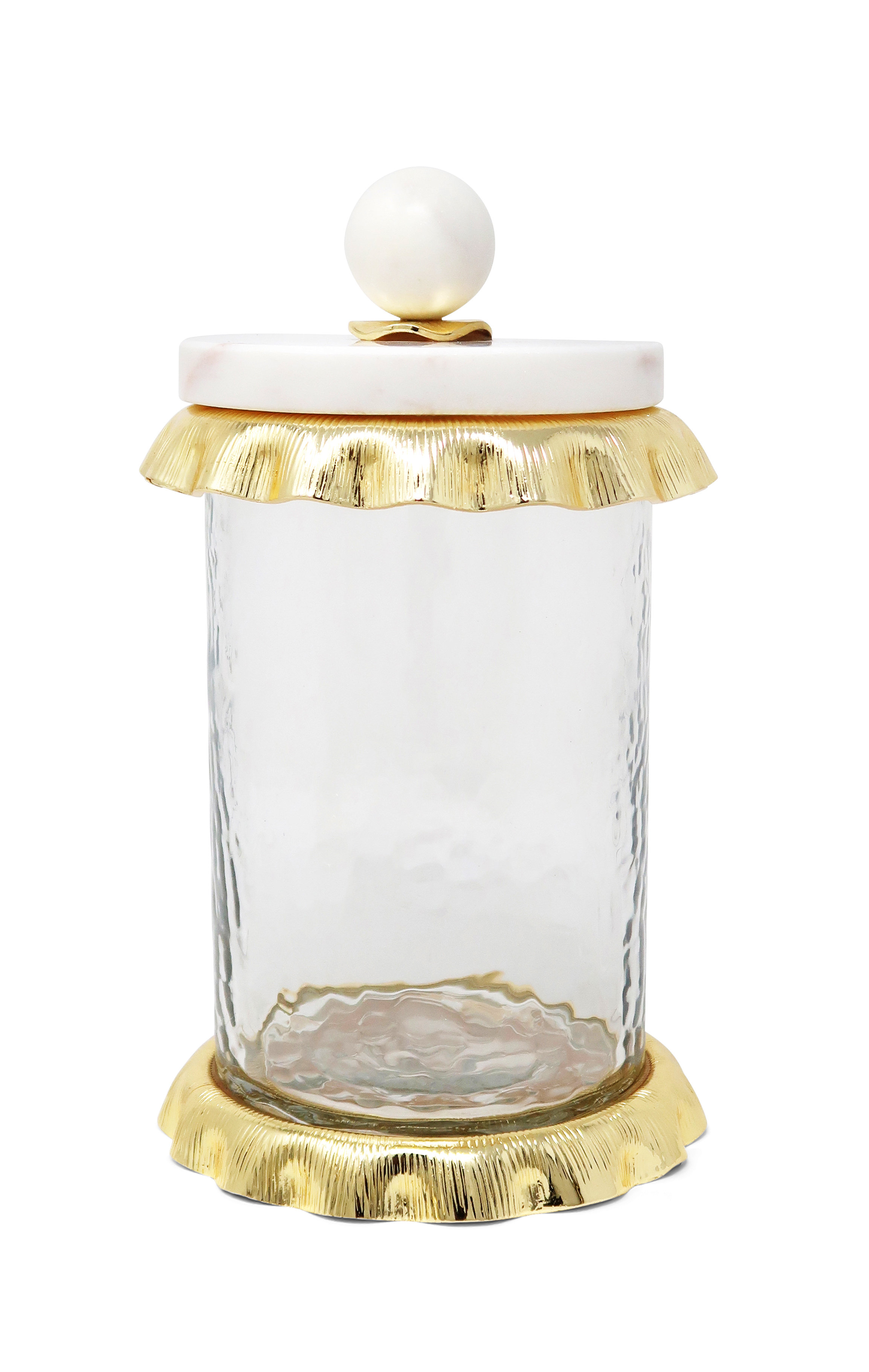 Rosdorf Park Hammered Glass Canister With Lined Ruffle And Marble Lid ...