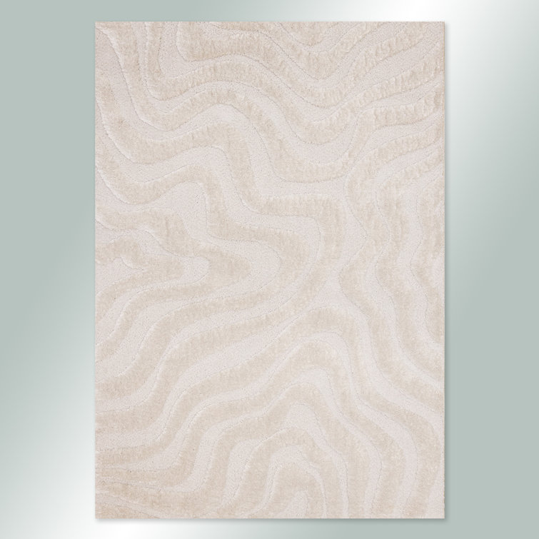 Orren Ellis Marrisha Luxury Cream Waves Plush Textured High-Low Area ...