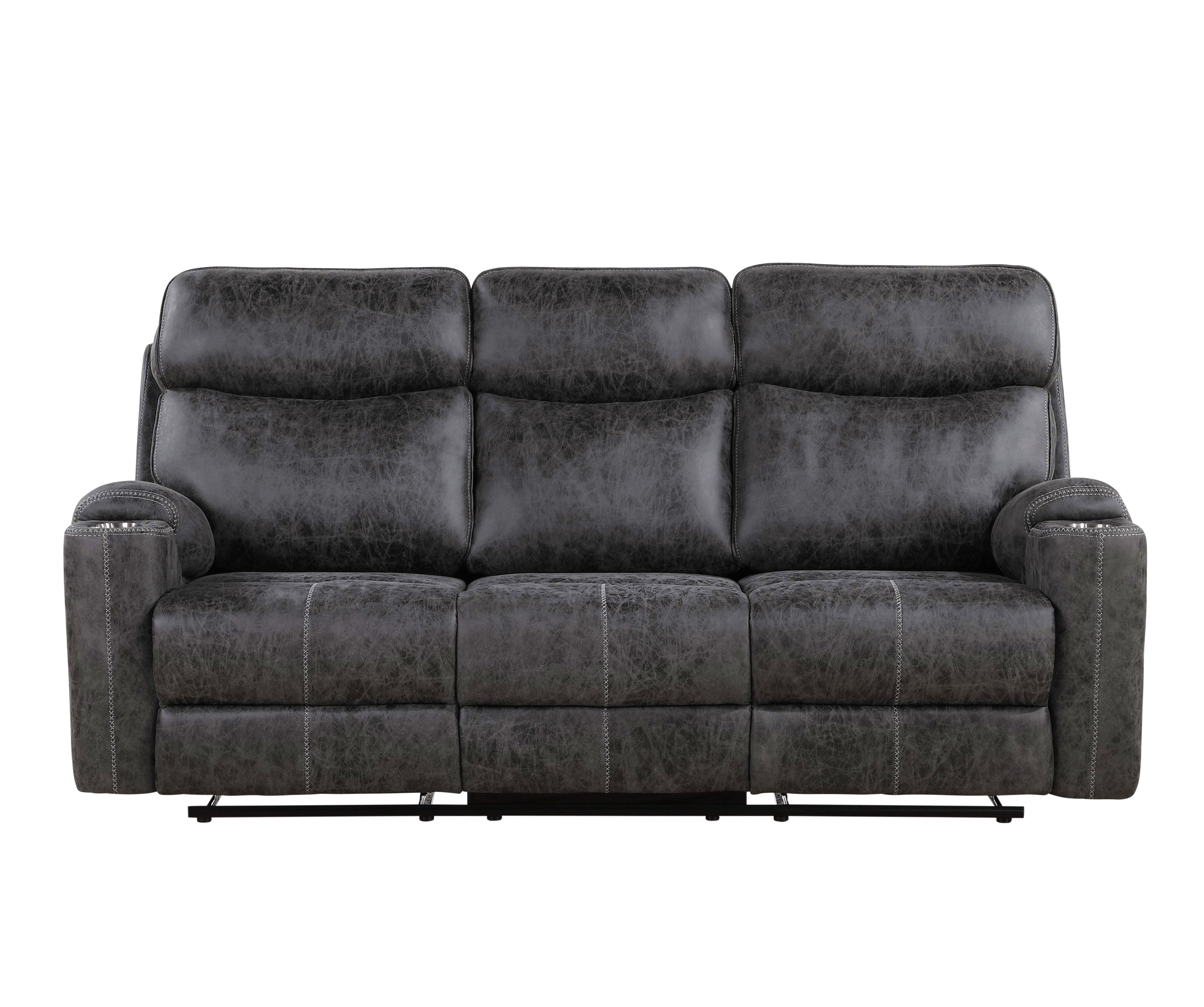 Latitude Run® Dark Gray Microfiber Manual Recliner Sofa With Cupholder ...