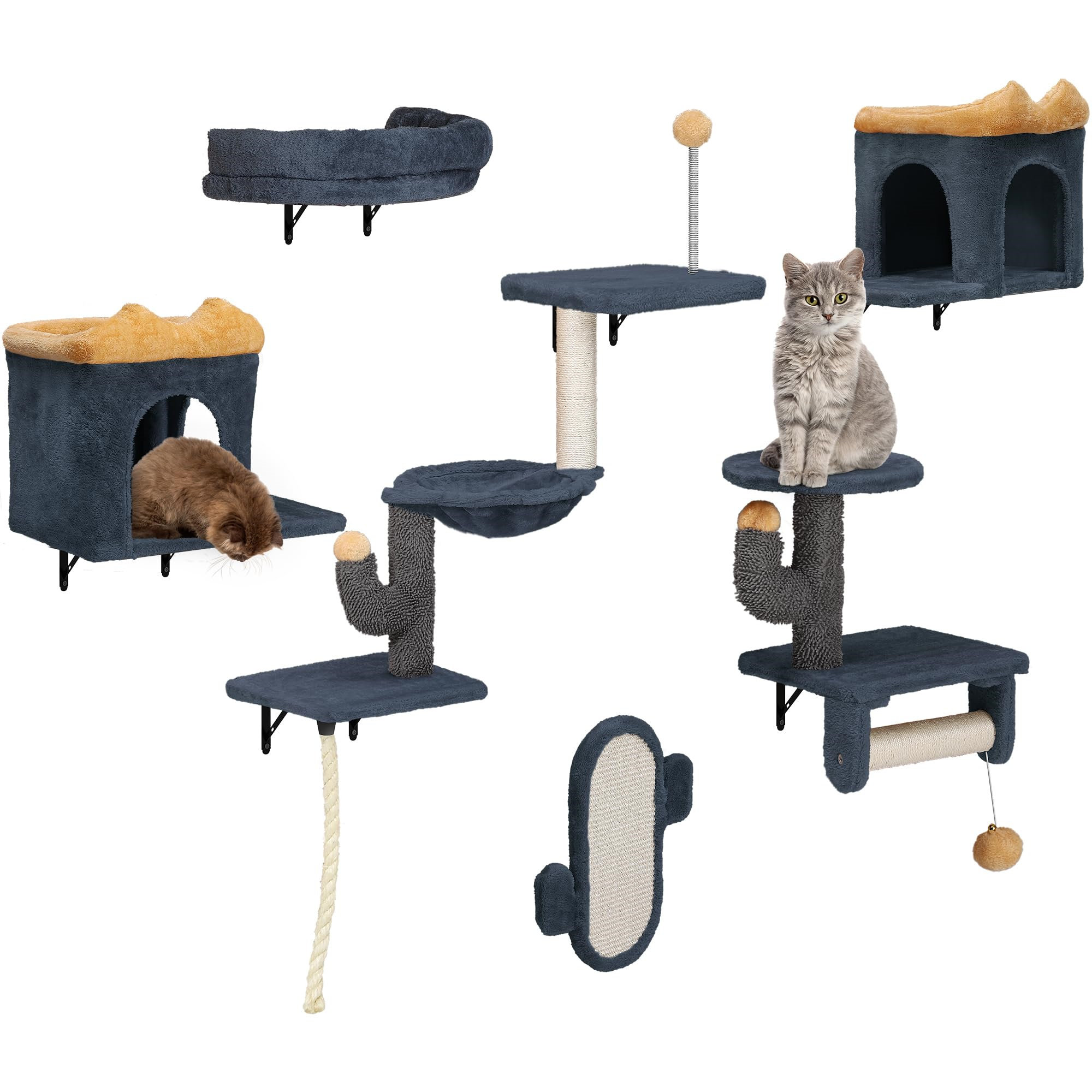 Ebern Designs 7-Piece Cat Climbing Wall Set, Sturdy Plush Climber For ...