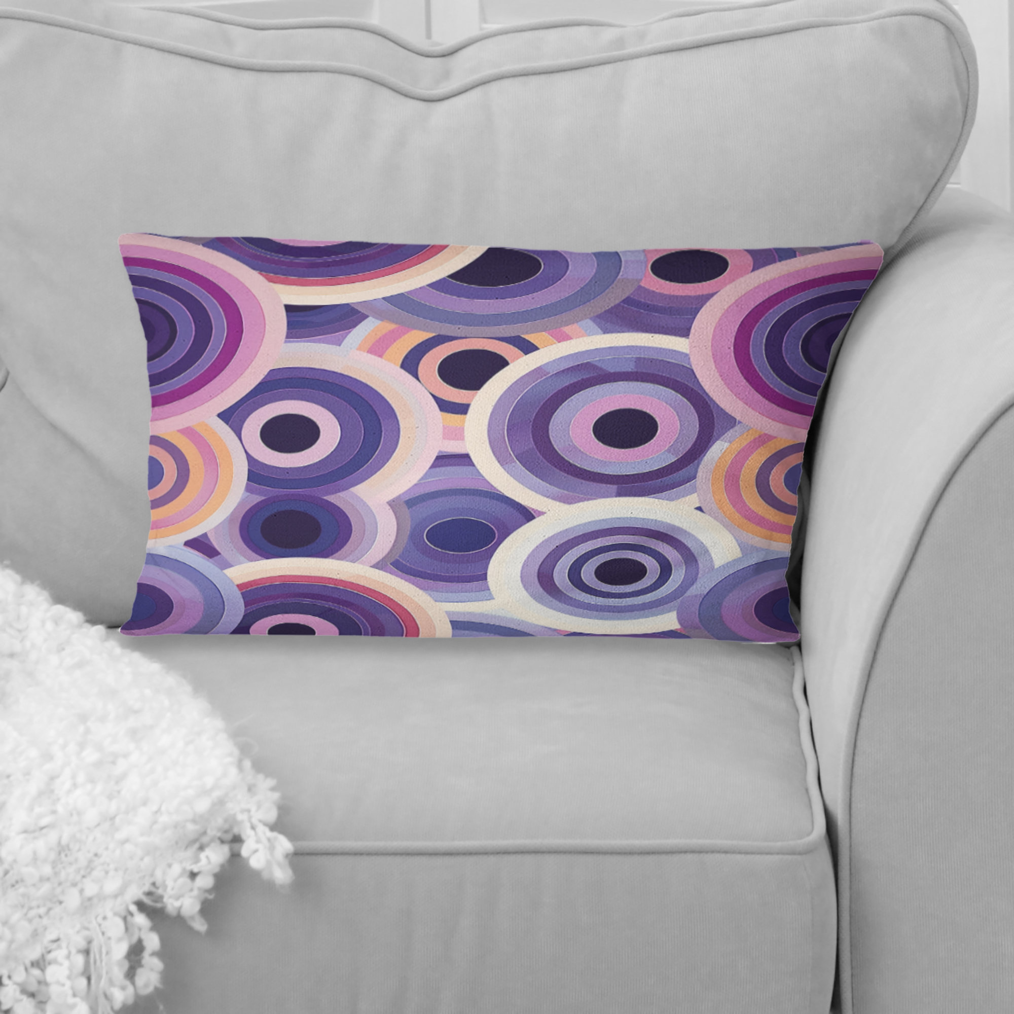 Design Art Retro Pink Purple Midcentury Circles II - Midcentury Lumbar ...