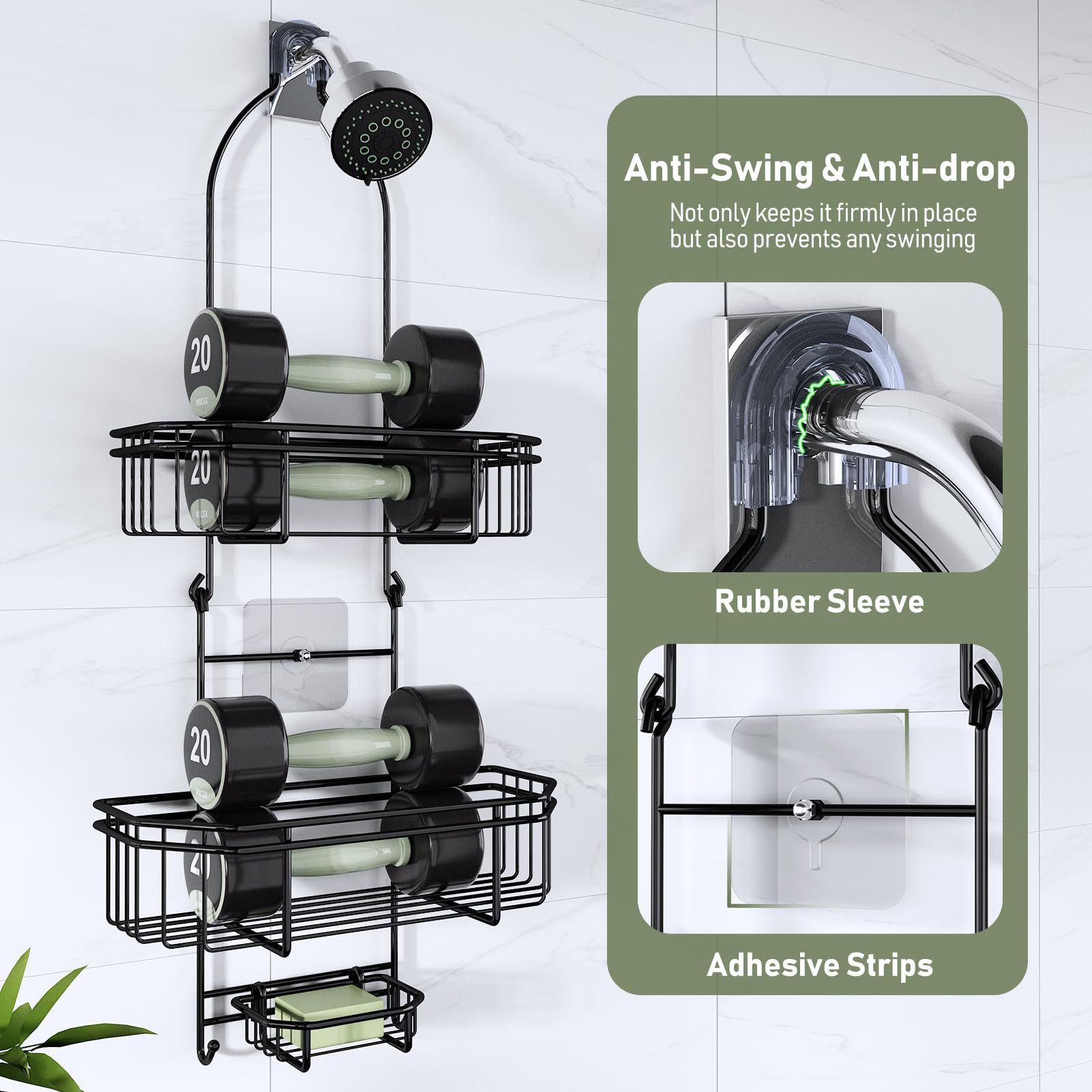Rebrilliant Hanging Shower Caddy Over Shower Head Organizer: Stainless ...