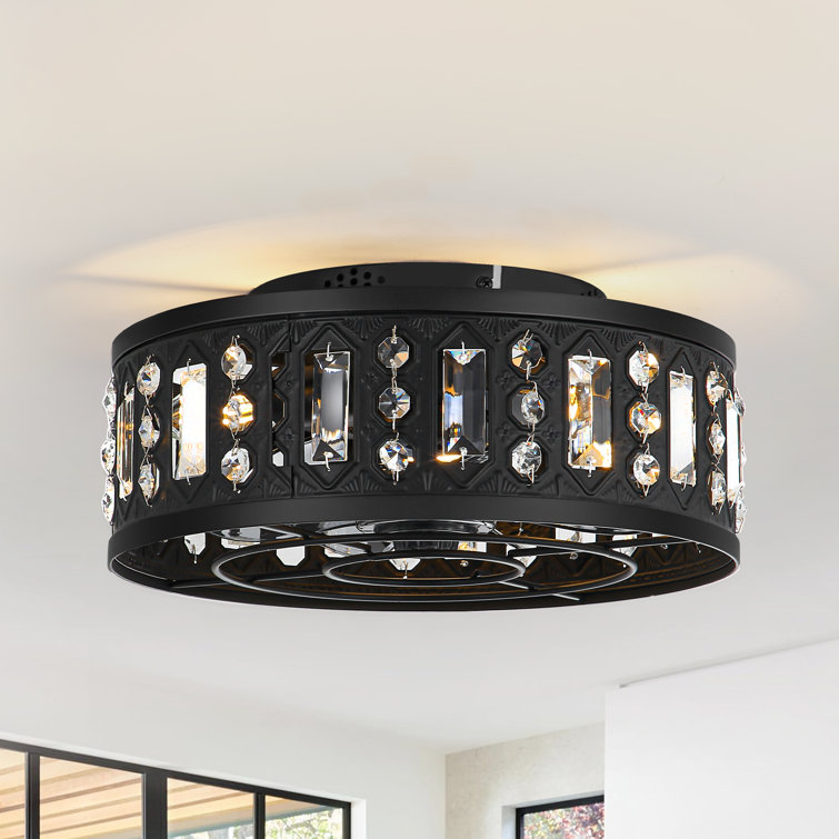 Mercer41 Fynnlee 13'' 7-Blade Caged Flush Mount Ceiling Fan with LED ...