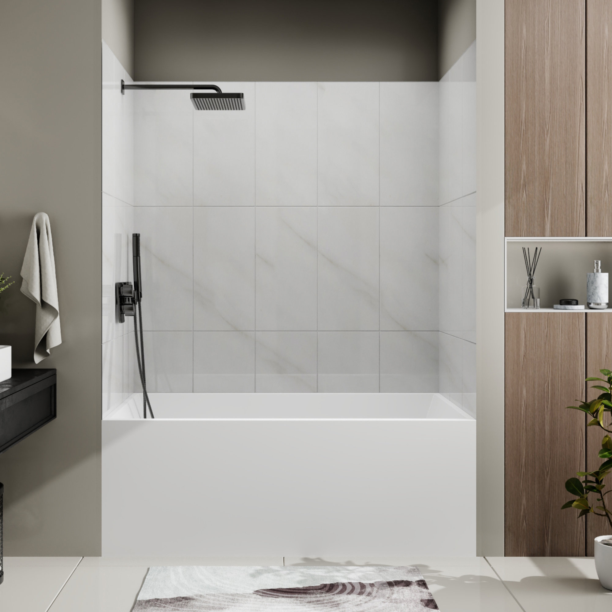 ExBrite Composite Shower Wall Panel Surround - Seamless 60" Back Wall ...