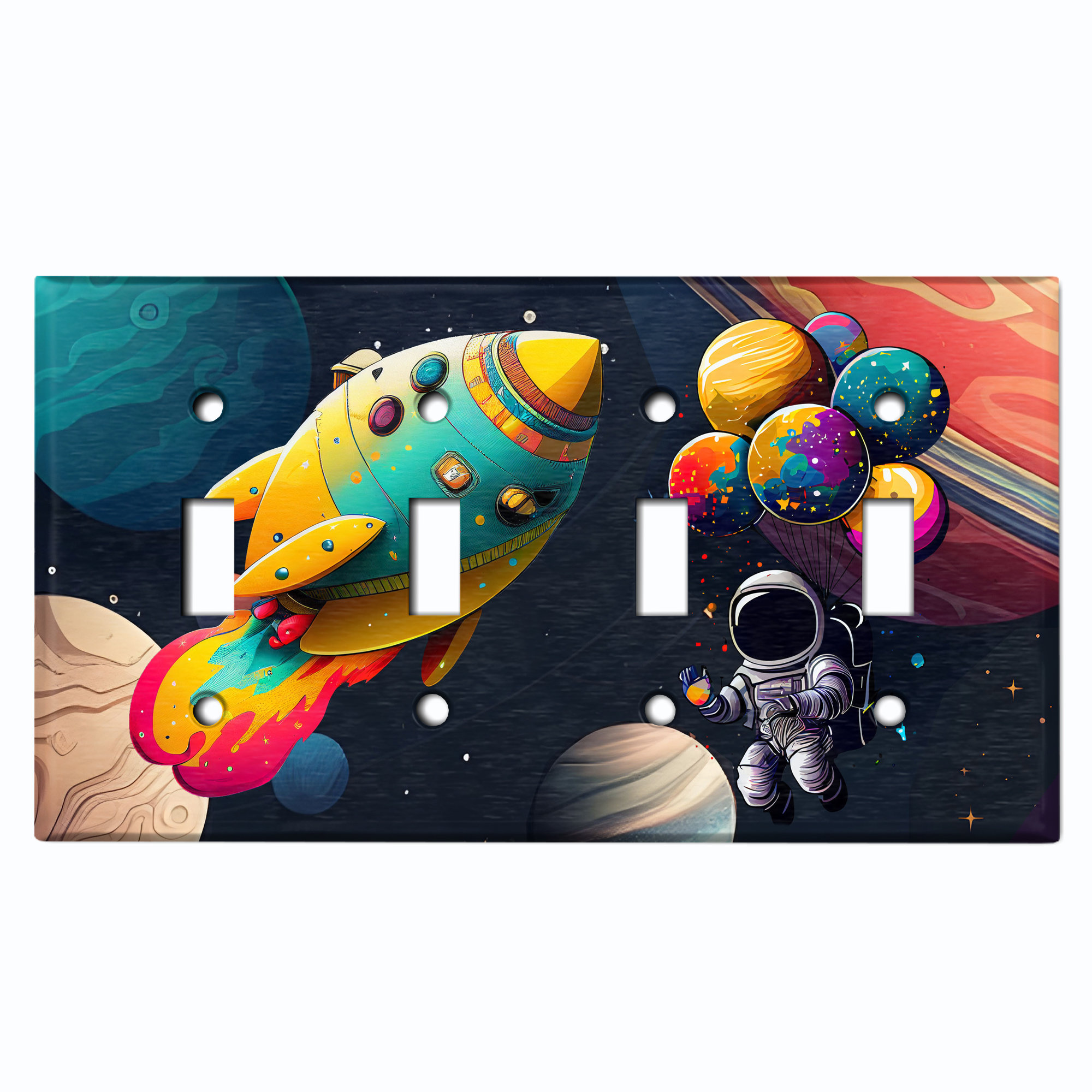 WorldAcc Colorful Animated Astronaut Space Ship 4-Gang Toggle Light ...