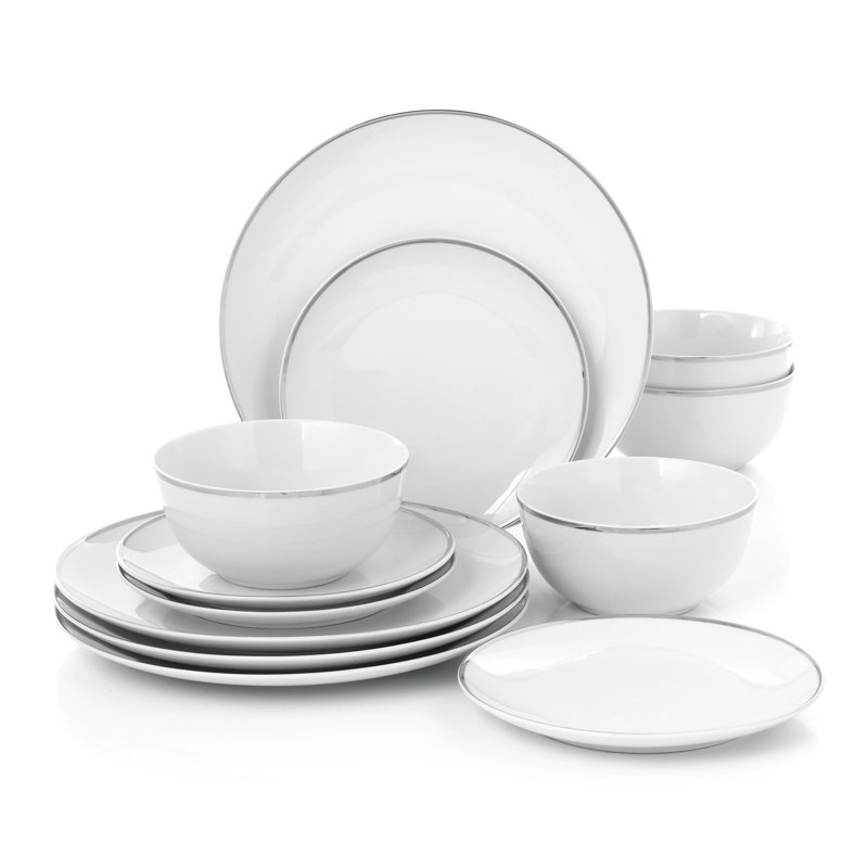 Waterside 12 Piece Porcelain China Dinnerware Set - Service for 4 ...