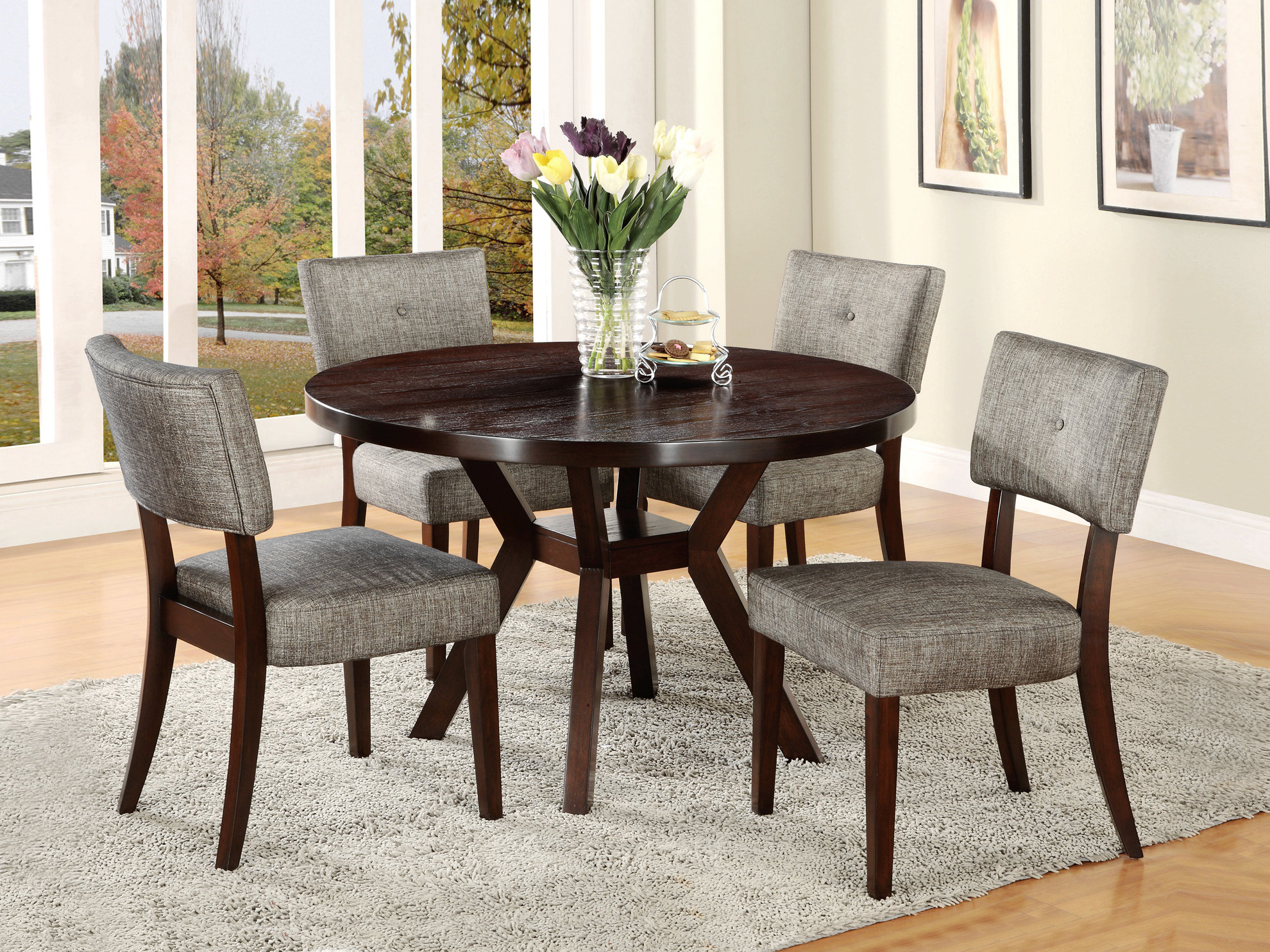 Red Barrel Studio® Drake Gray Fabric & Espresso Finish 5Pcs Dining Room ...