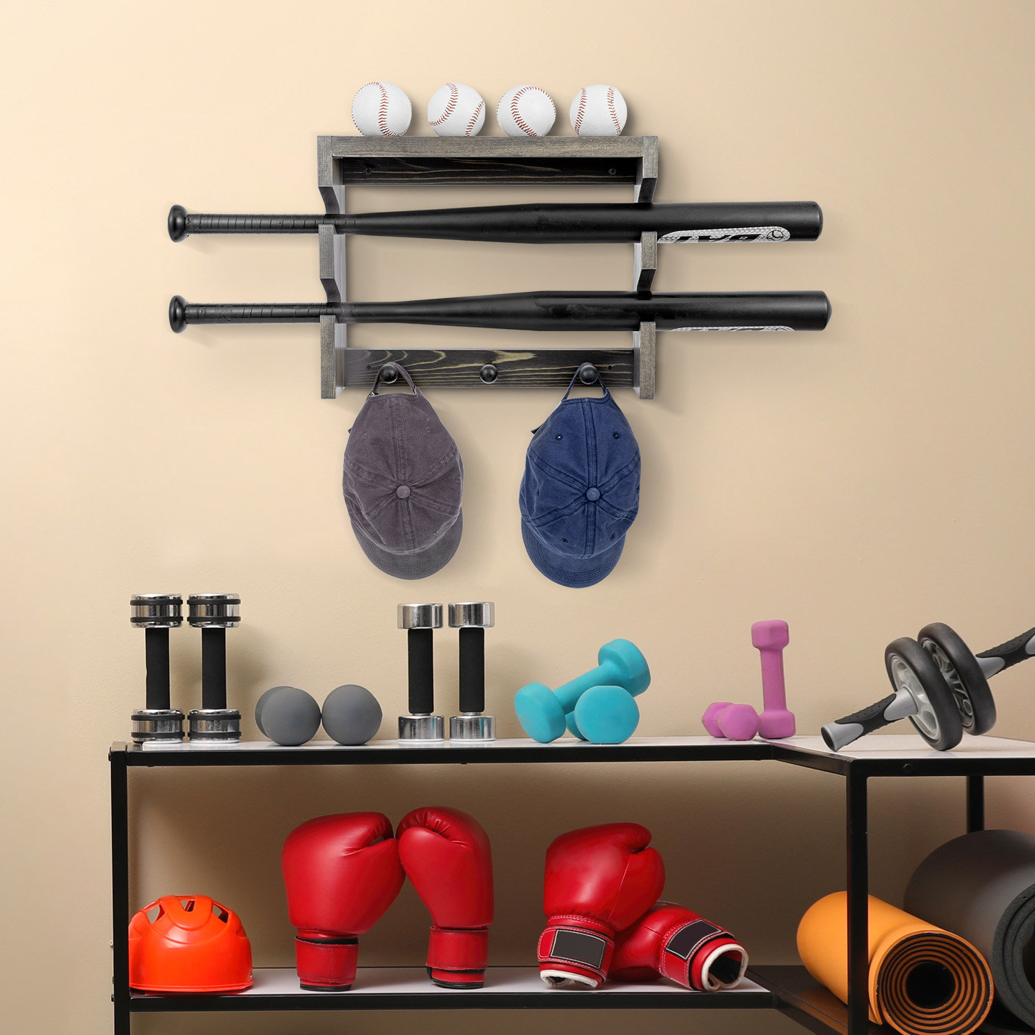 Gracie Oaks Home Gym Solid Wood Baseball/Bat Sport Storage | Wayfair