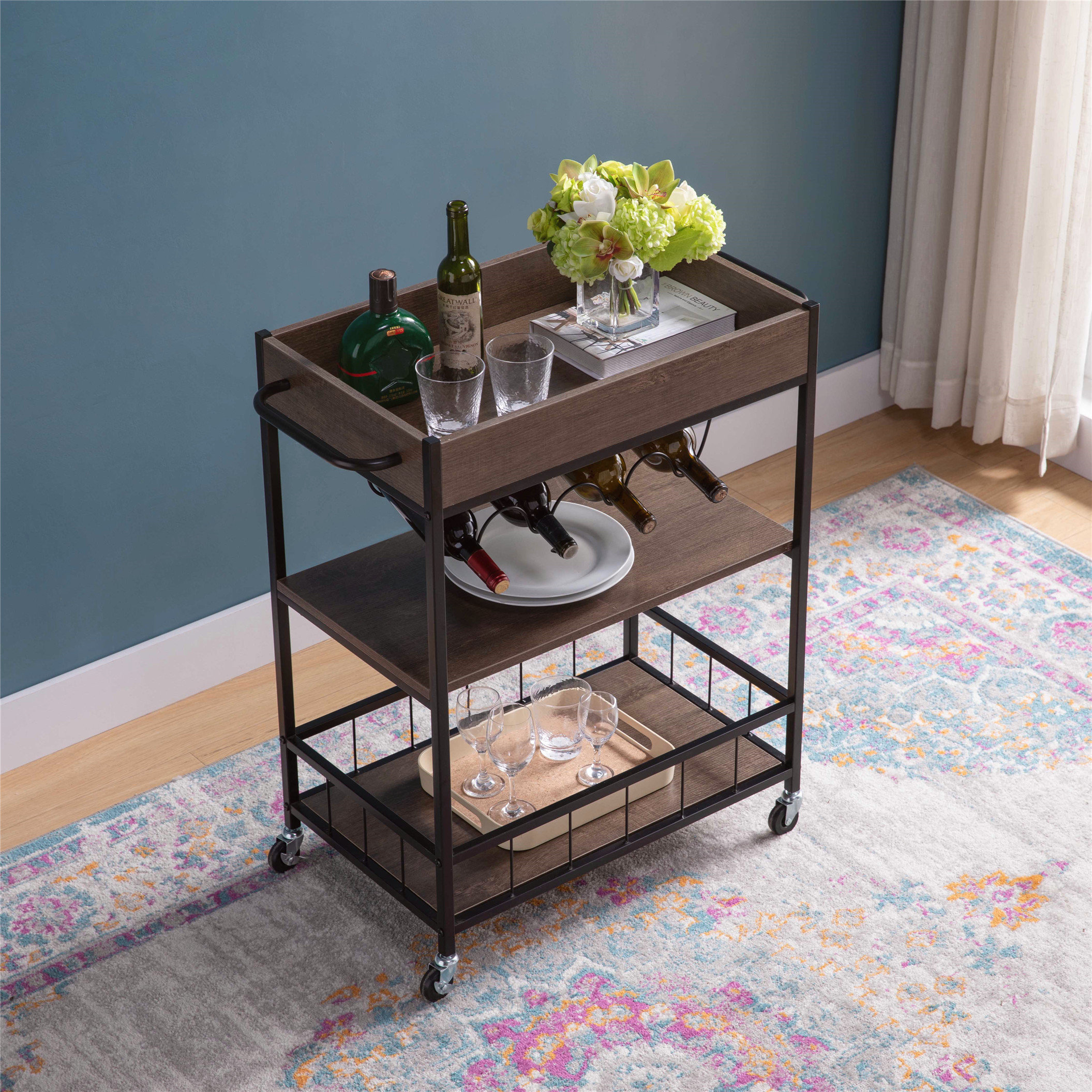 Ebern Designs Versatile Metal Kitchen Cart with Abundant Storage and ...