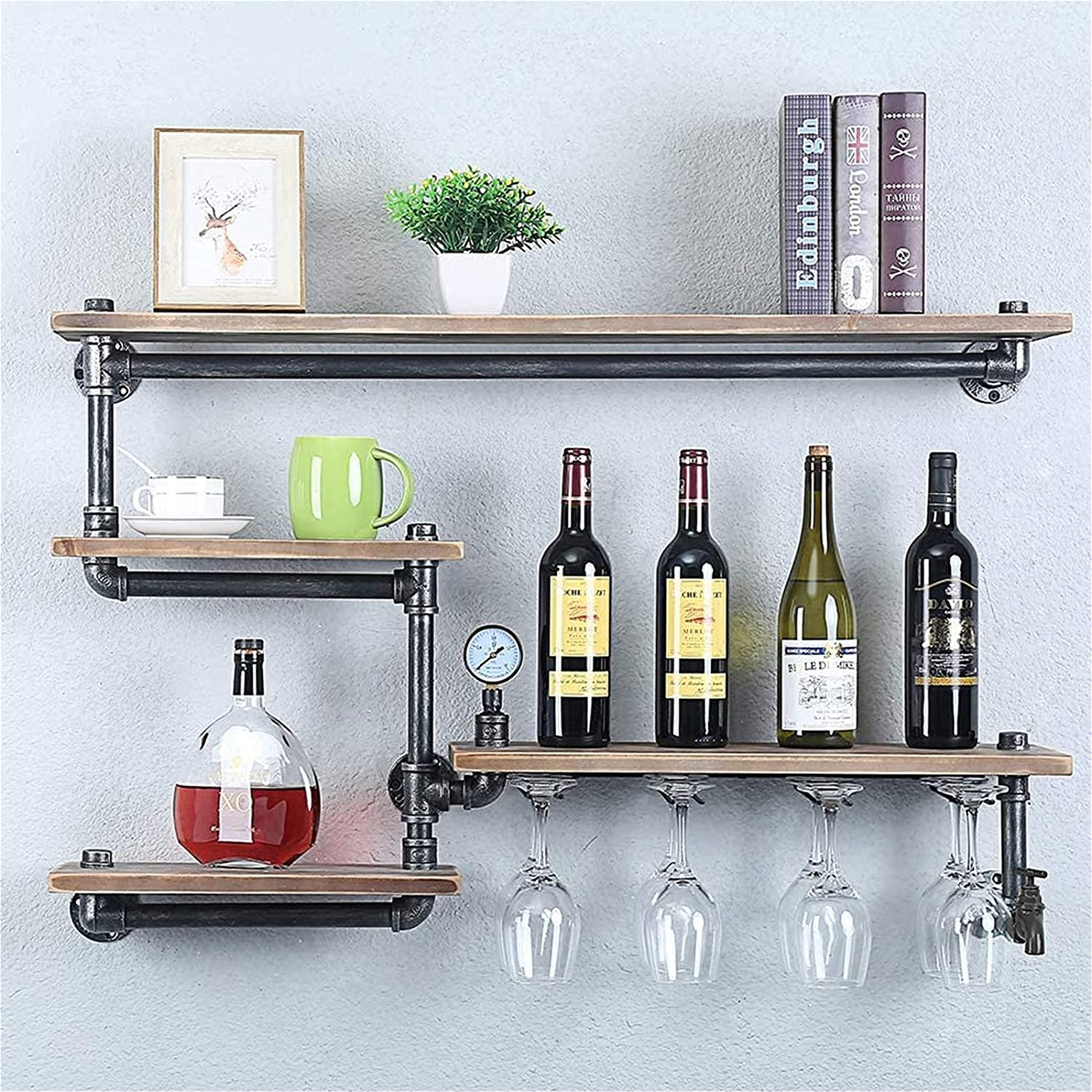 Williston Forge Industrial Wine Racks Wall Mounted Shelf Rack Bottle ...