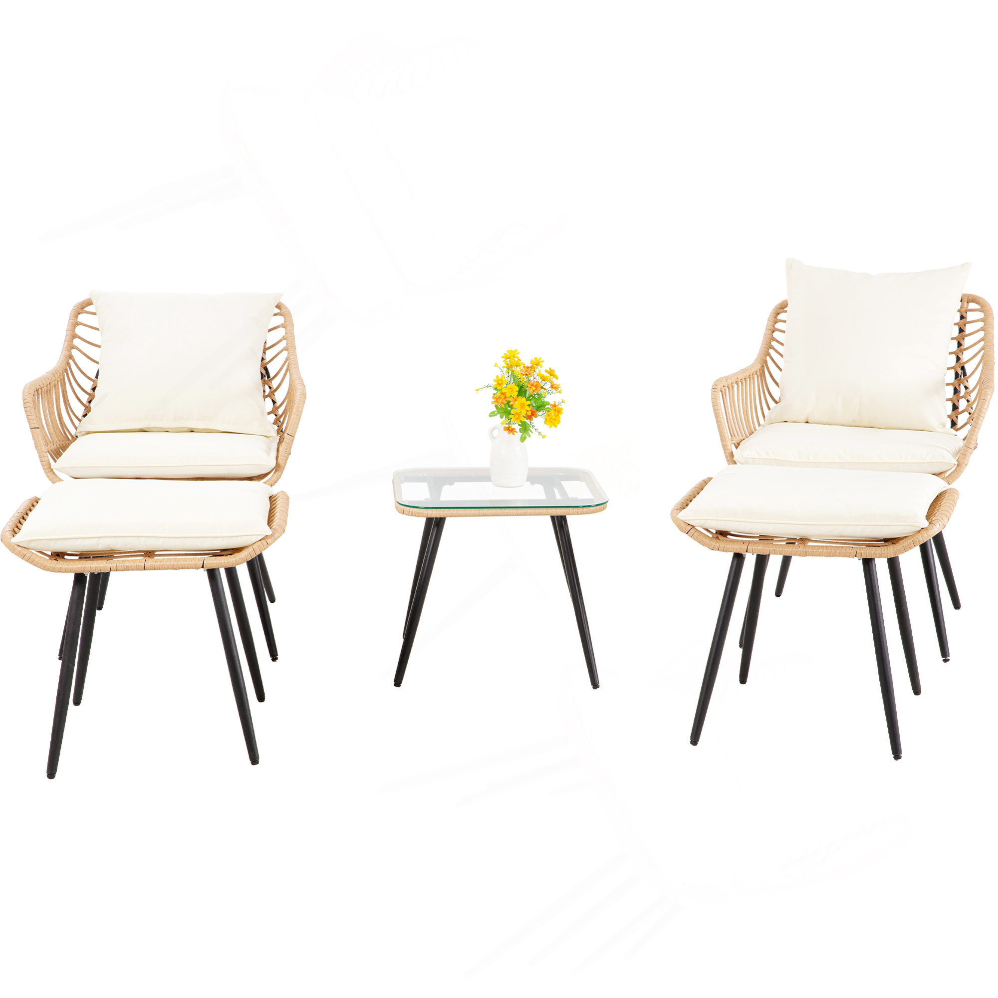 Corrigan Studio® 5 Piece Patio Bistro Set With Ottoman, Outdoor Wicker ...