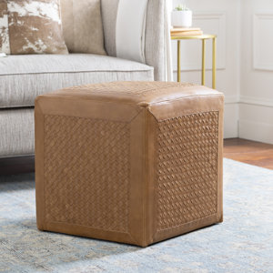The Twillery Co.® Jennifer 18" Wide Genuine Leather Square Cube Ottoman ...